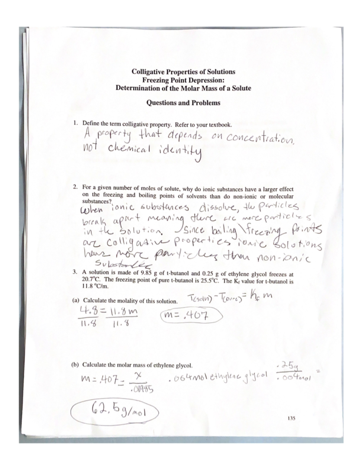 Colligative Properties of Solutions - Define the term colligative ...