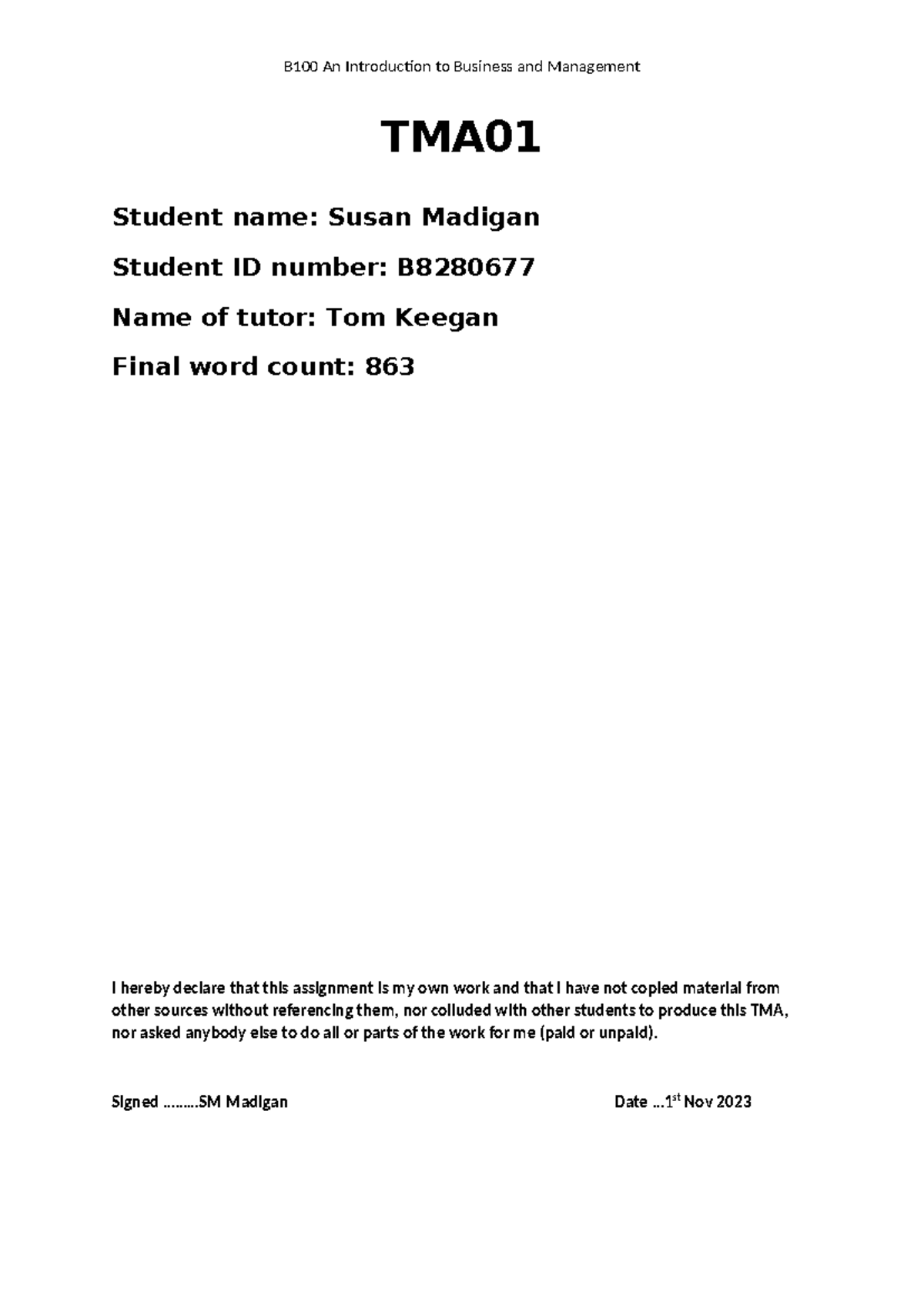 B100 TMA01 Analysis & Insights - Submission by Susan Madigan - Studocu