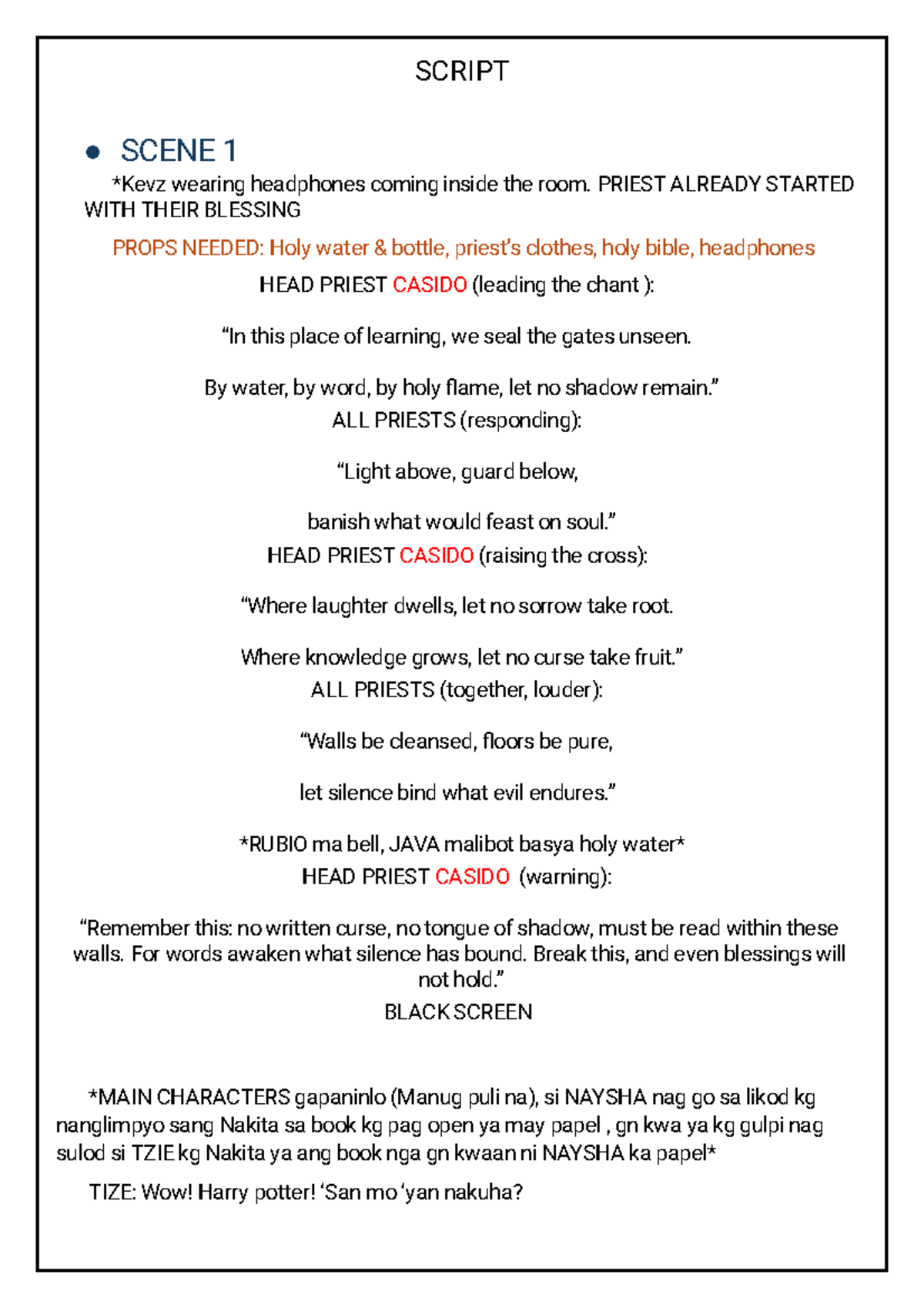 ALL Scenes - Script for Horror Short Film Production - Studocu