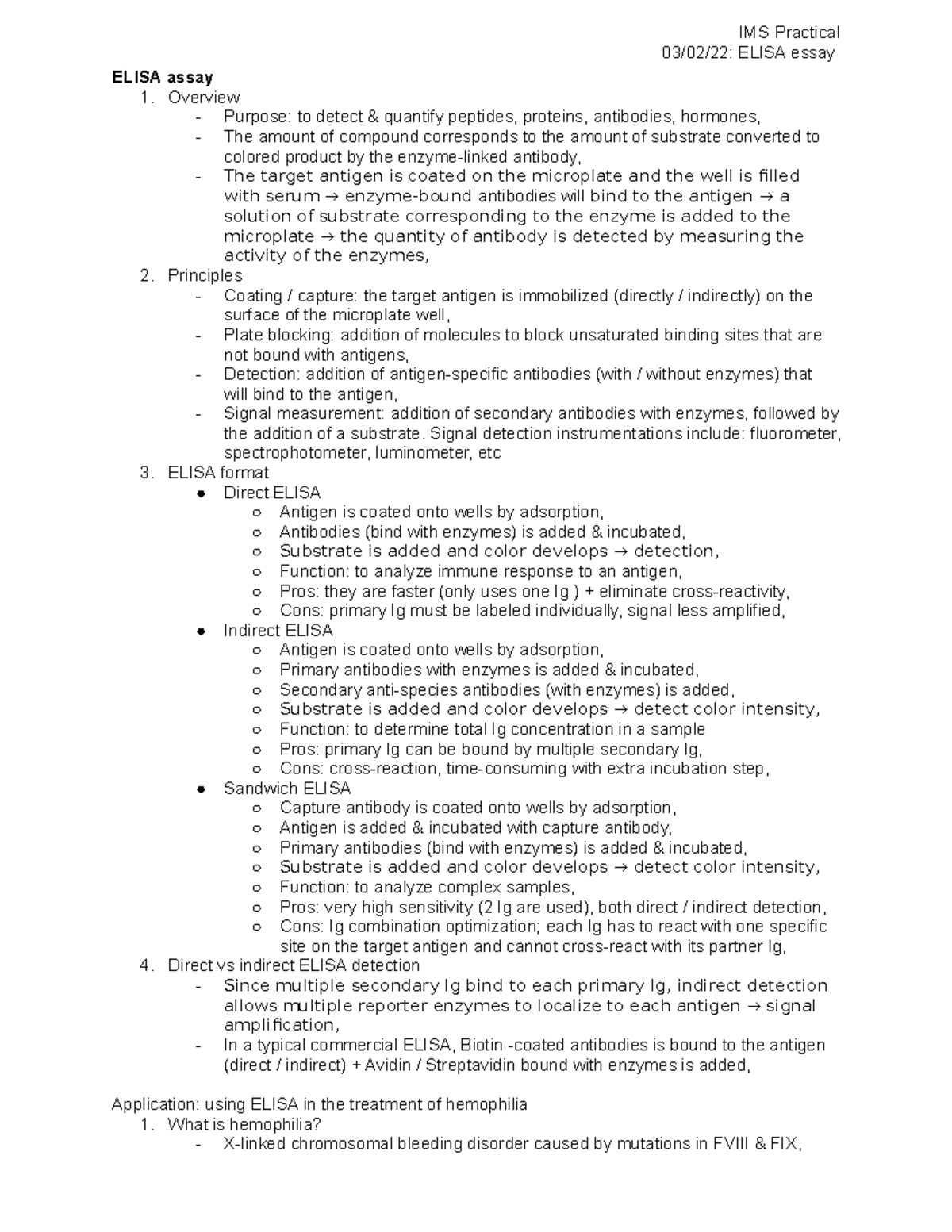 Year 1 ELISA practical protocol - 03/02/22: ELISA essay ELISA assay 1 ...