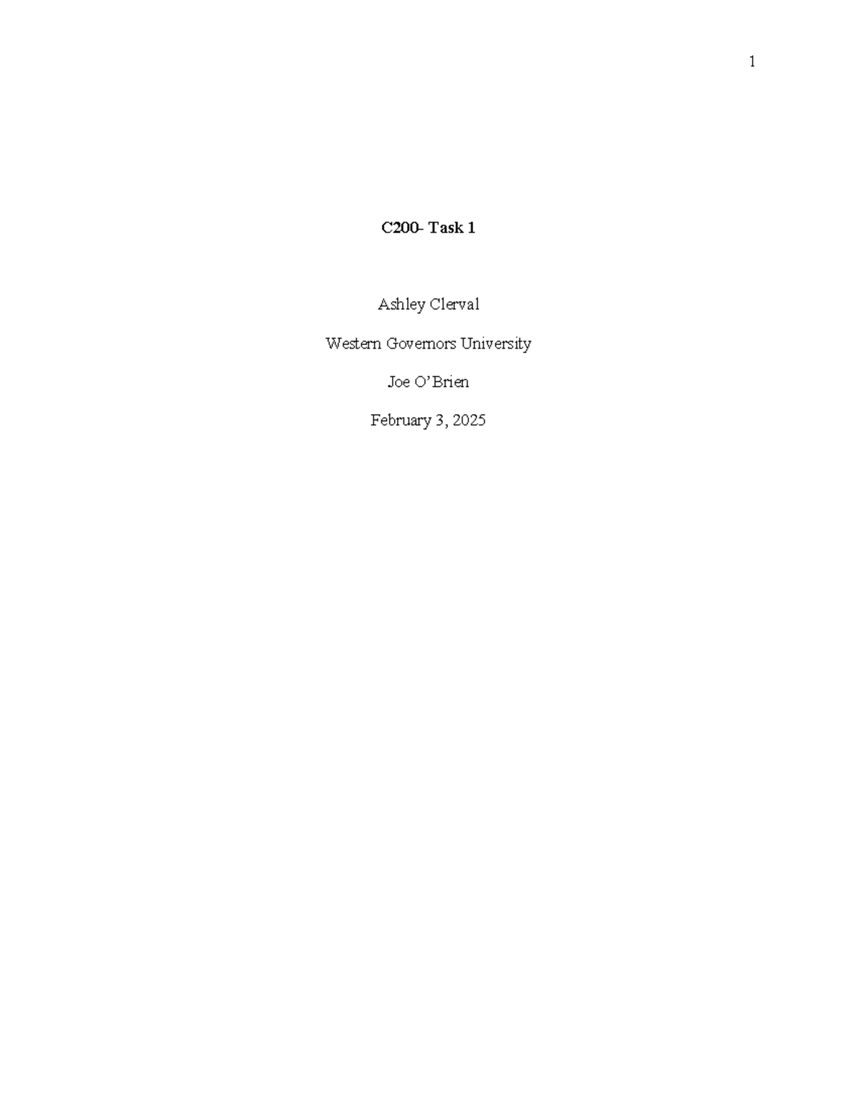 Task 1 Draft - Task 1 - C200- Task 1 Ashley Clerval Western Governors ...