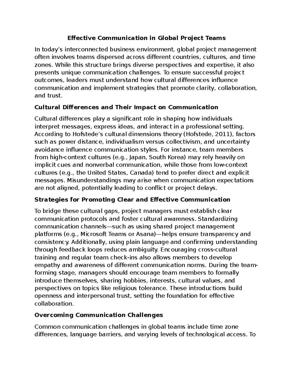 Effective Communication Strategies in Global Project Teams (M7) - Studocu