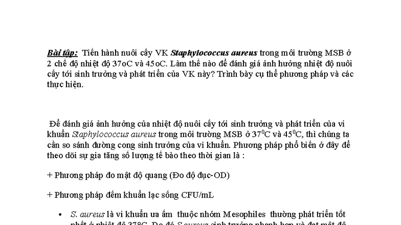 Vstp BT 5 - bài tập về nhà vstp - Bài tập: Tiến hành nuôi cấy VK ...