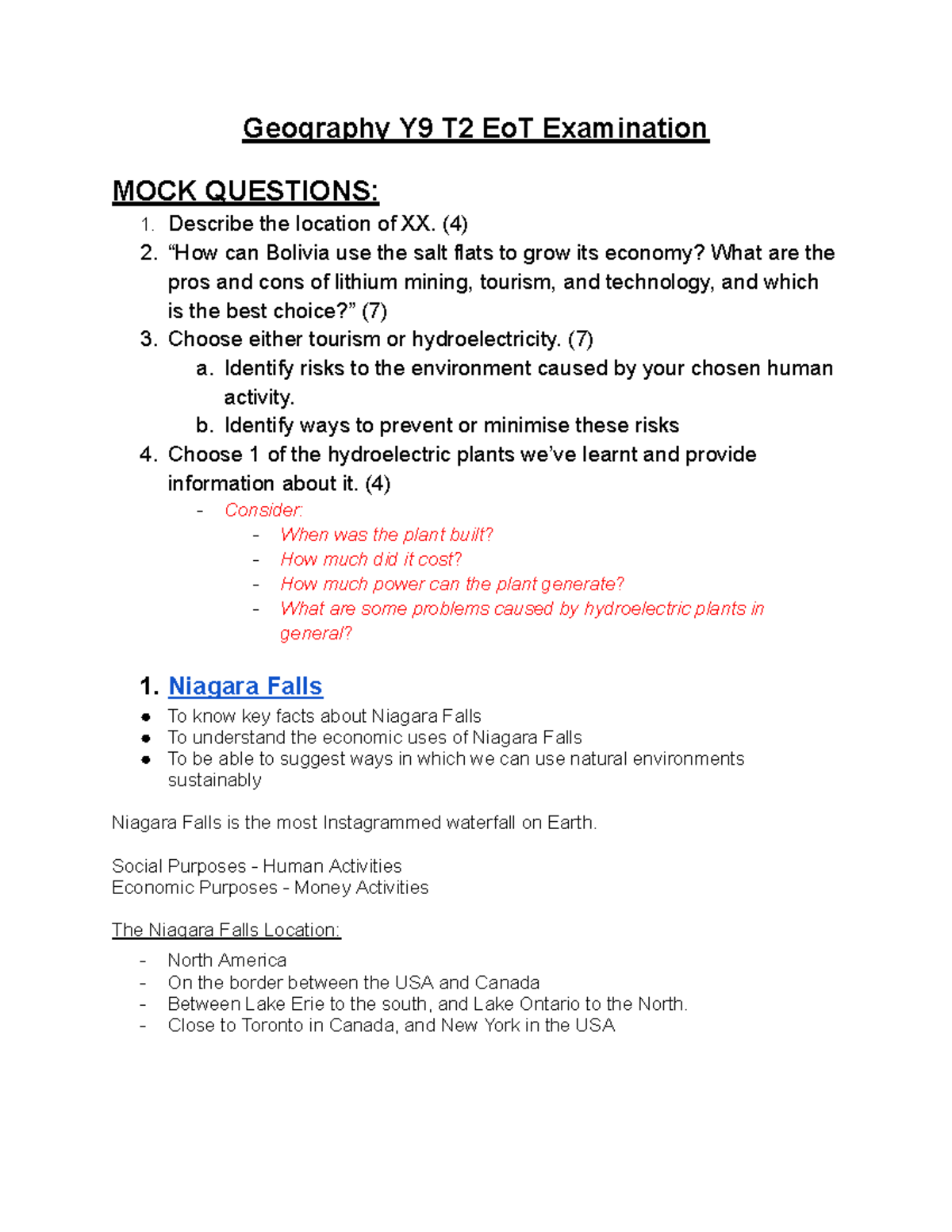 Geography Y9 T2 EoT Exam: Economic Uses of Natural Resources - Studocu