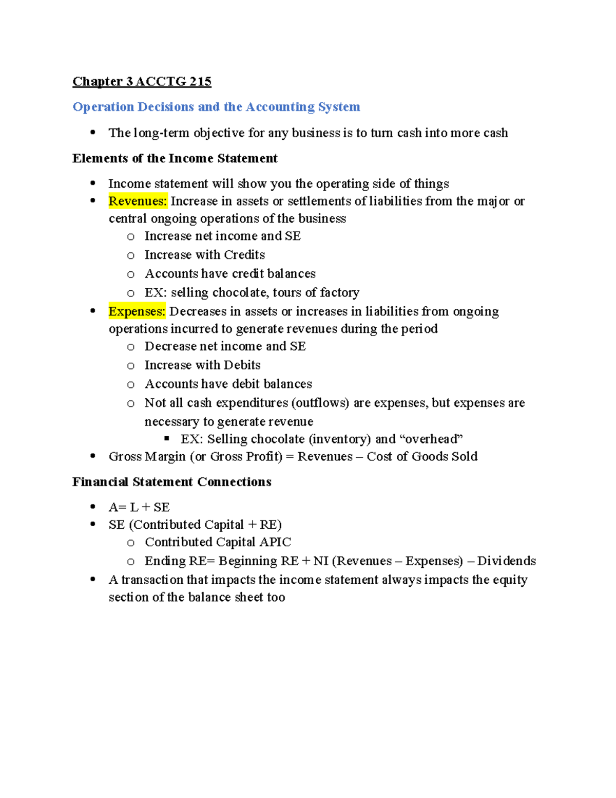 Chapter 3 ACCTG 215 - Understanding Income Statements and Entries - Studocu