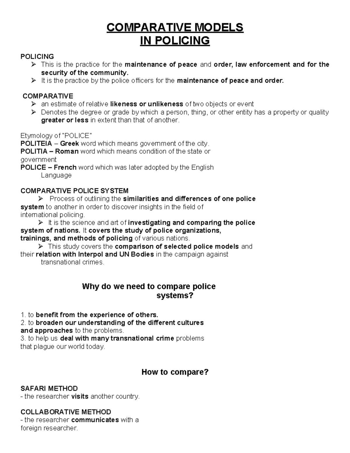 Comparative Models - ONE OF THE BOARD SUBJECT IN THE CLE - COMPARATIVE ...