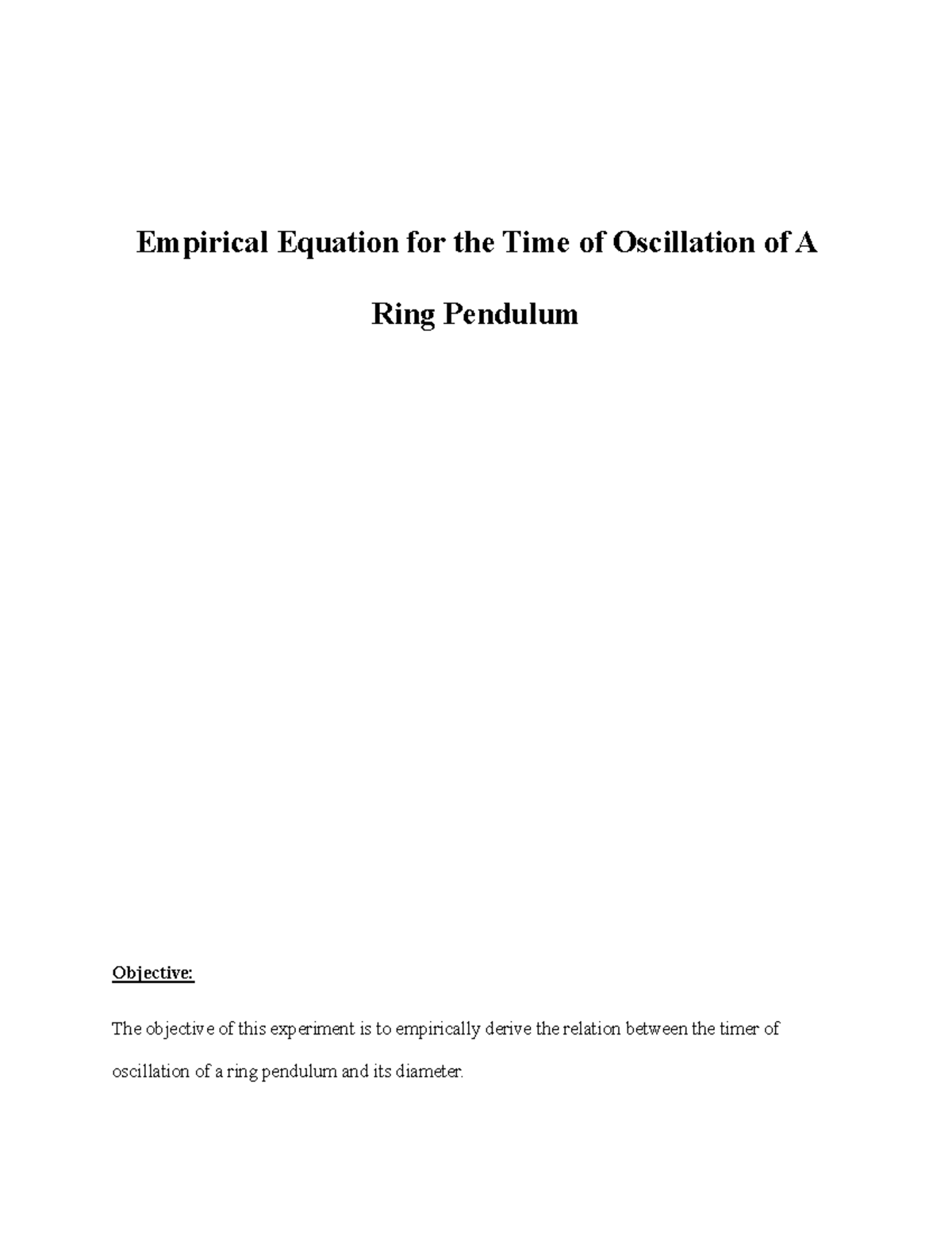Ring Pendulum - Lab Report - Empirical Equation for the Time of ...