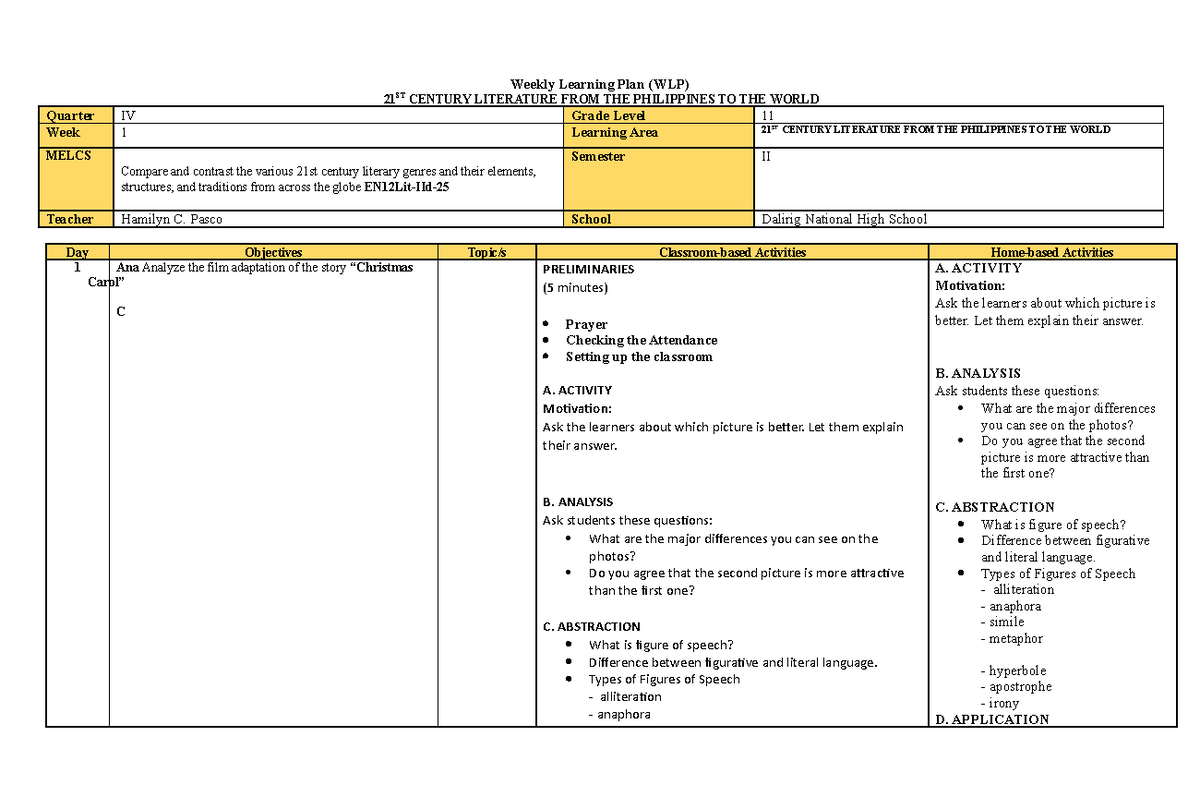 WLP WEEK 1 21ST Century - SEMI-DLP - Weekly Learning Plan (WLP) 21 ST ...