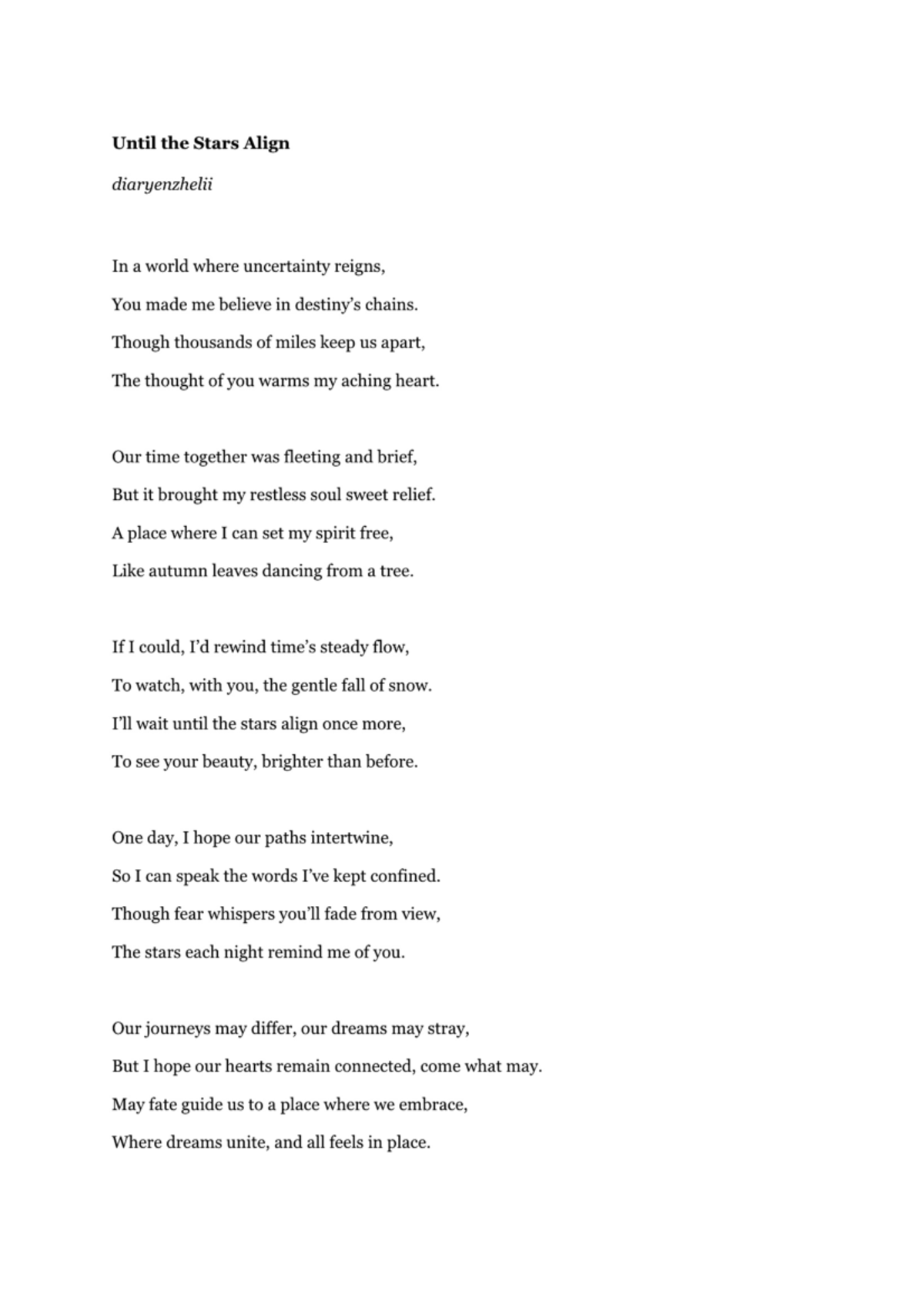 A Poem about Reminiscing - Until the Stars Align diaryenzhelii In a ...
