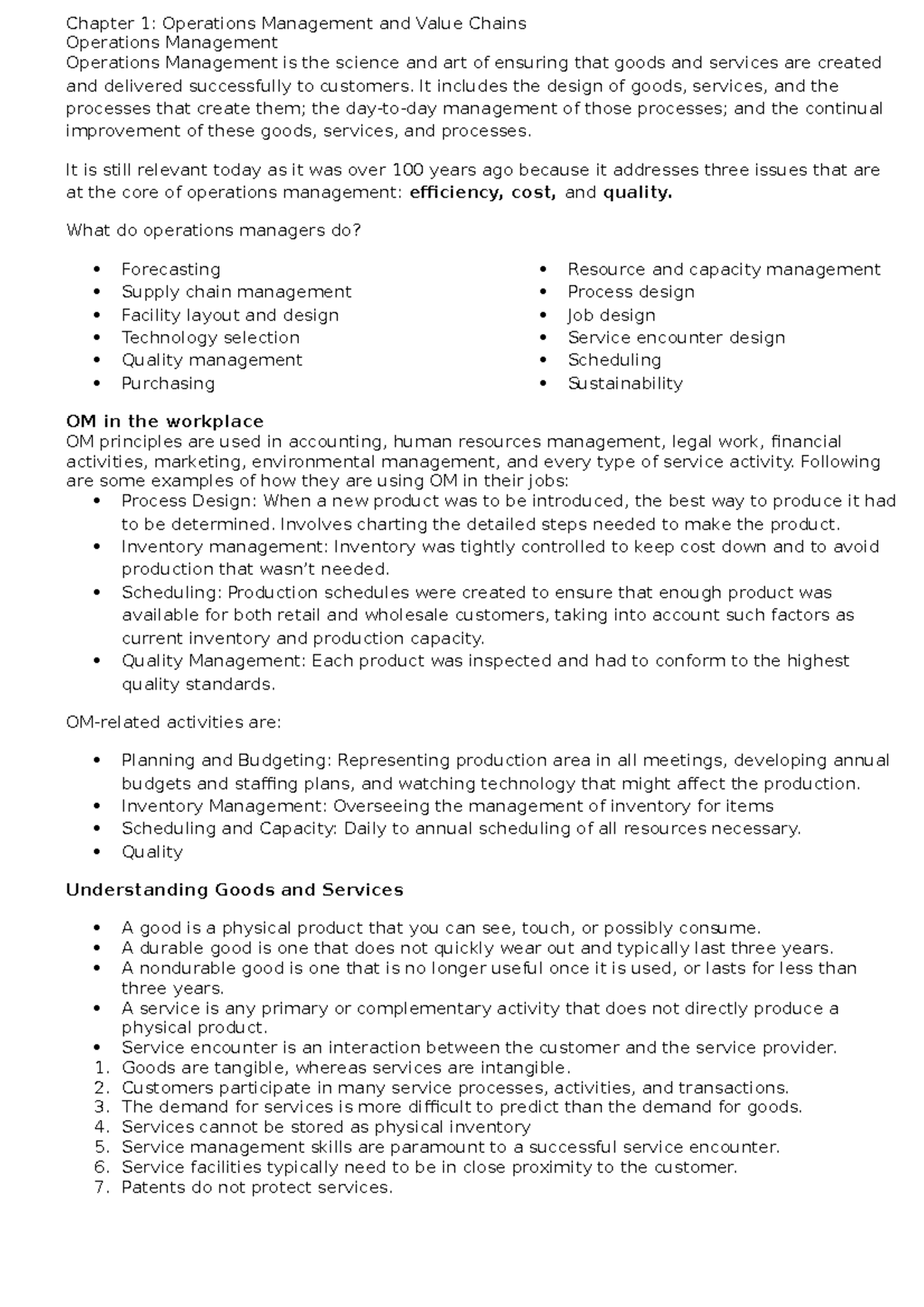 Chapter 1 TQM - Chapter 1: Operations Management and Value Chains Operations Management ...