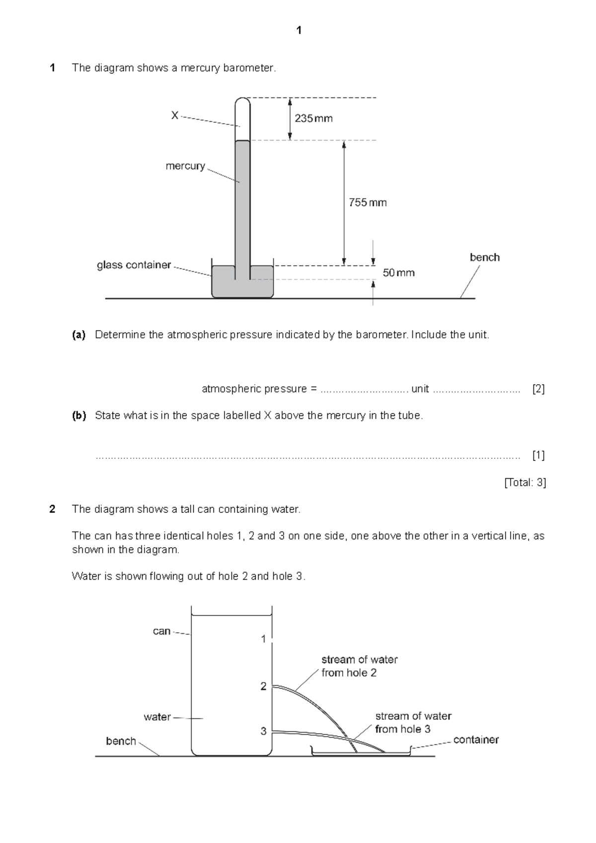 Pressure 1 - worksheet - 1 The diagram shows a mercury barometer ...