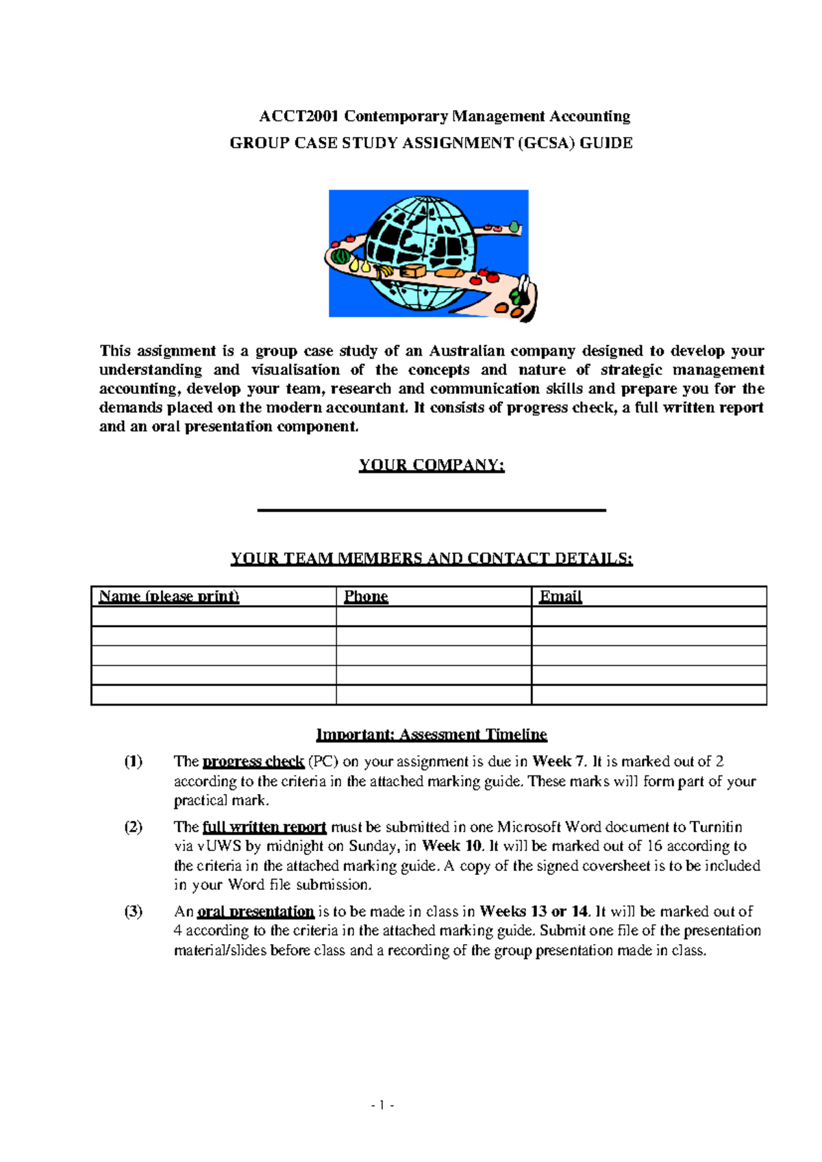 ACCT2001 Group Case Study Assignment Guidelines and Instructions - Studocu