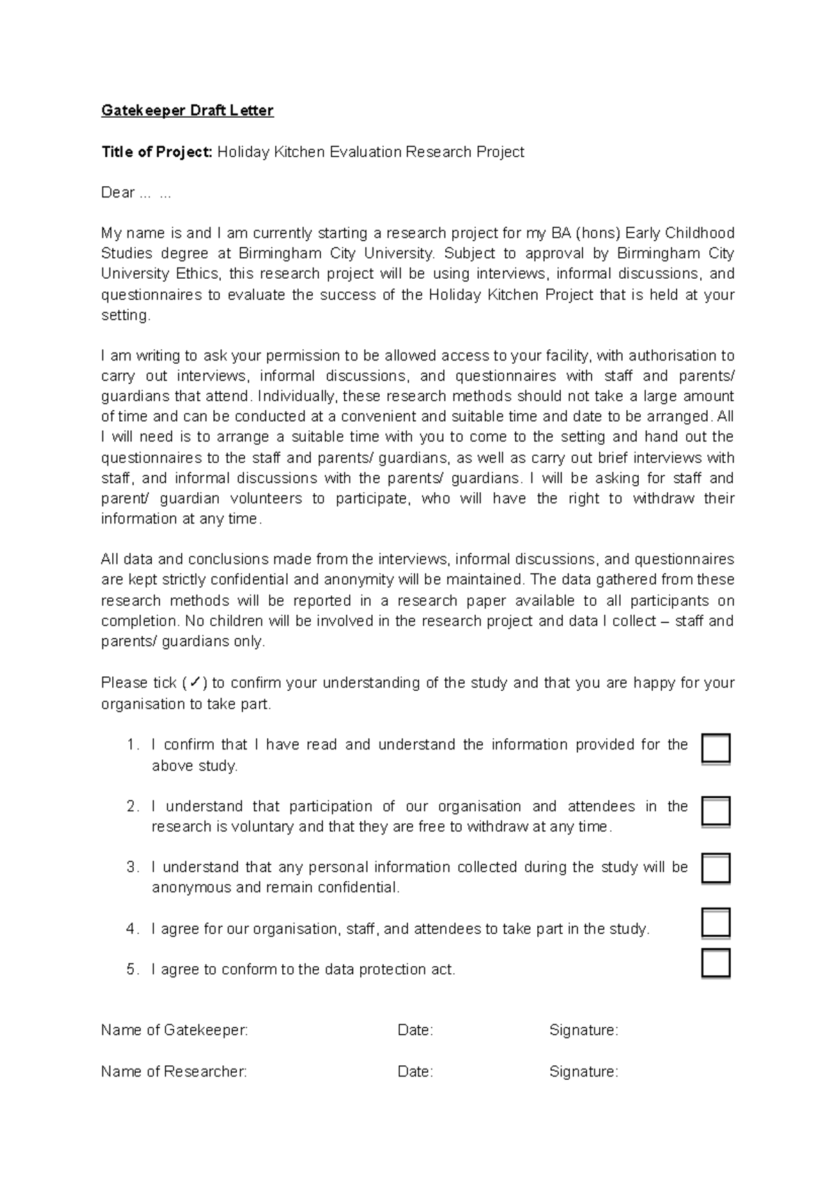Gatekeeper Draft Letter - Gatekeeper Draft Letter Title of Project ...
