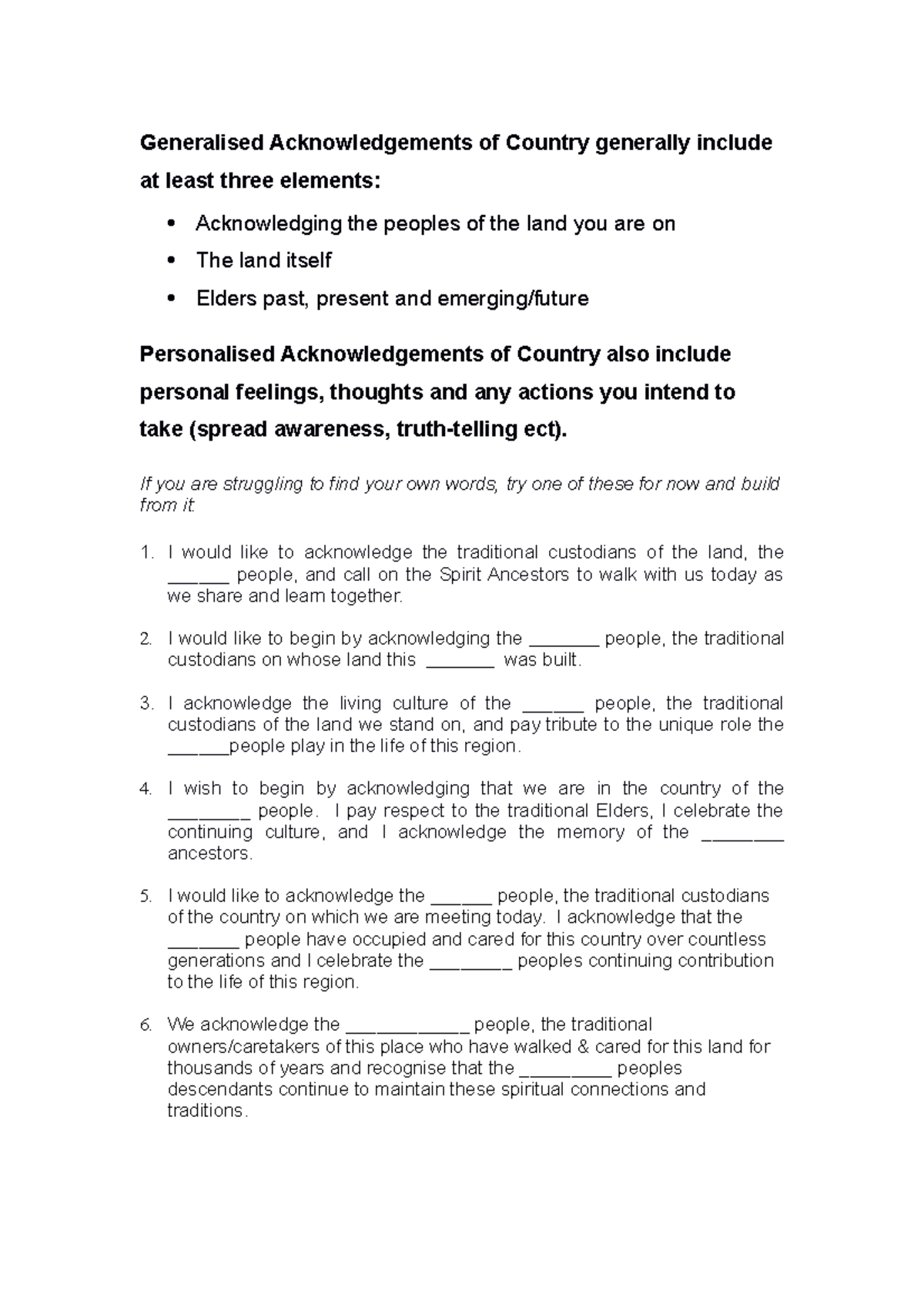 Acknowledgement of Country Guidelines and Examples - Studocu