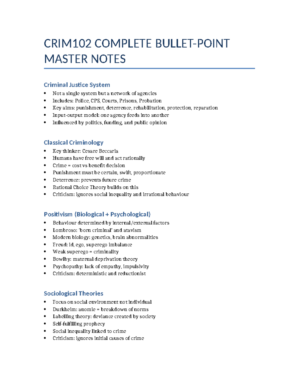 CRIM102 Comprehensive Master Notes on Criminal Justice System - Studocu