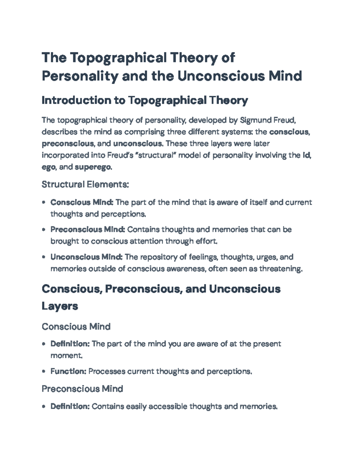 Topographical Theory of Personality and the Unconscious Mind Analysis ...