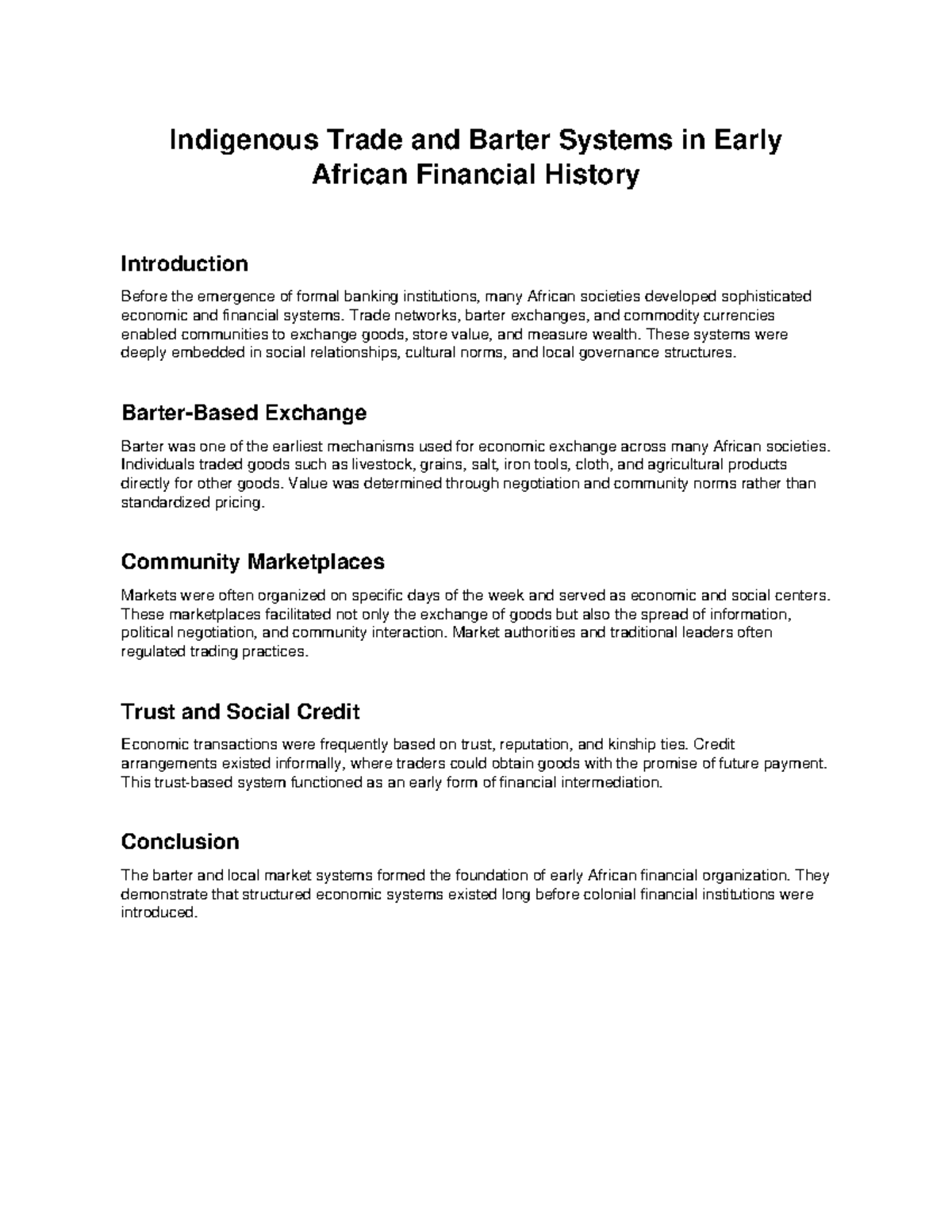 Indigenous Trade & Barter Systems in Early African Finance - Studocu