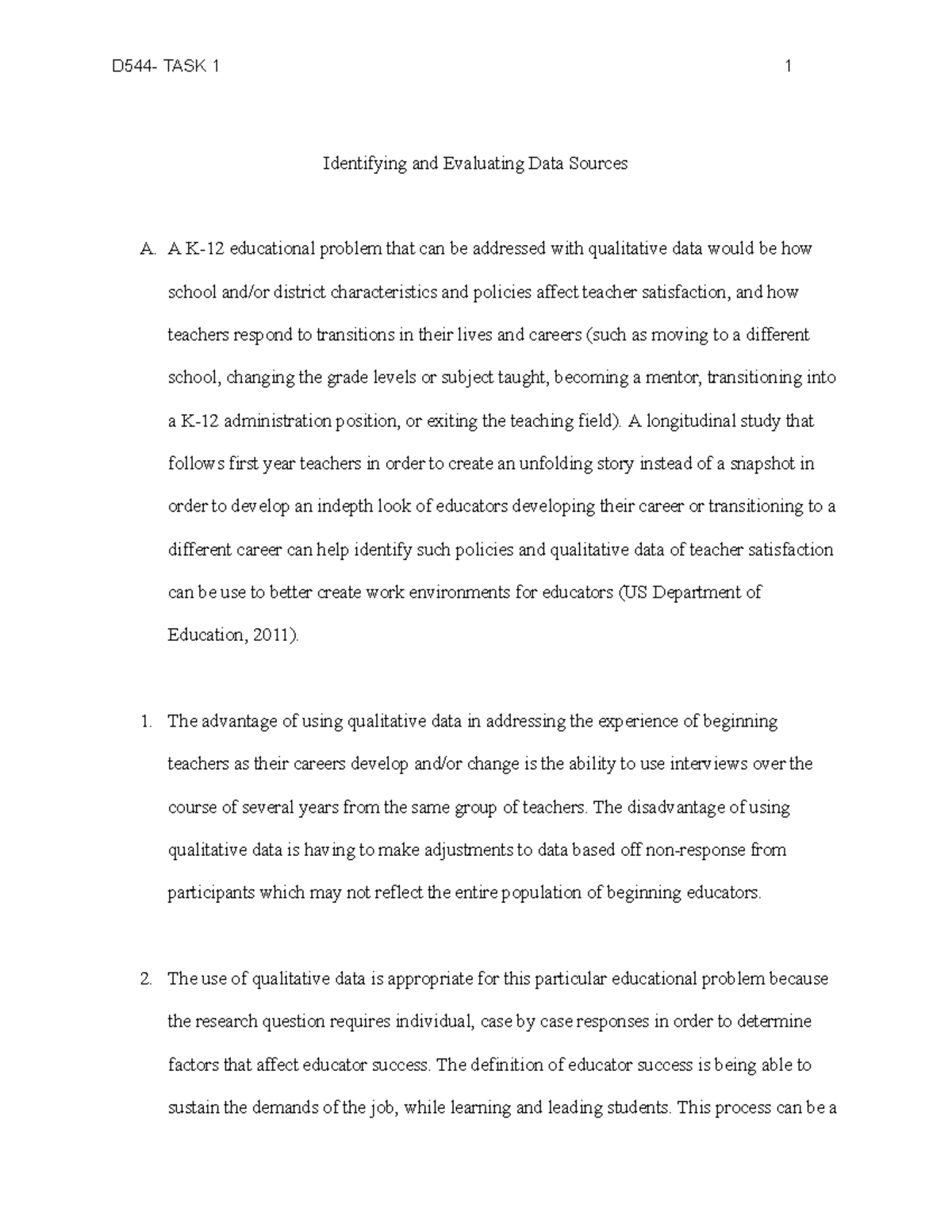 D544 - Task 1: Evaluating Qualitative and Quantitative Data in ...