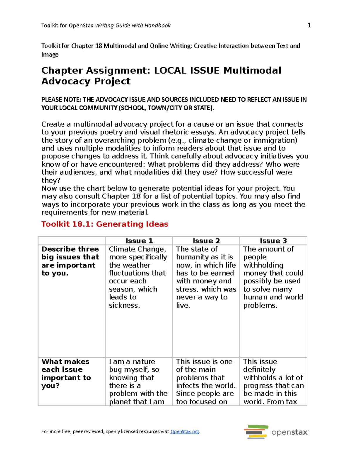 Local Issue Multimodal Advocacy Project Toolkit for Chapter 18 - Studocu