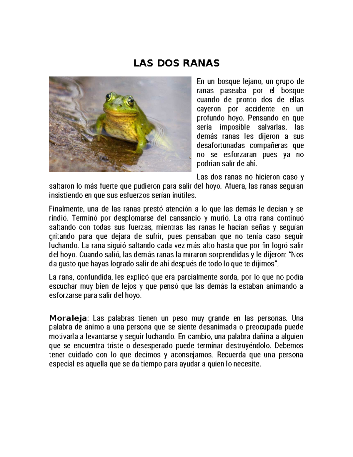 La fábula de las dos ranas: Descripción y moraleja educativa - Studocu