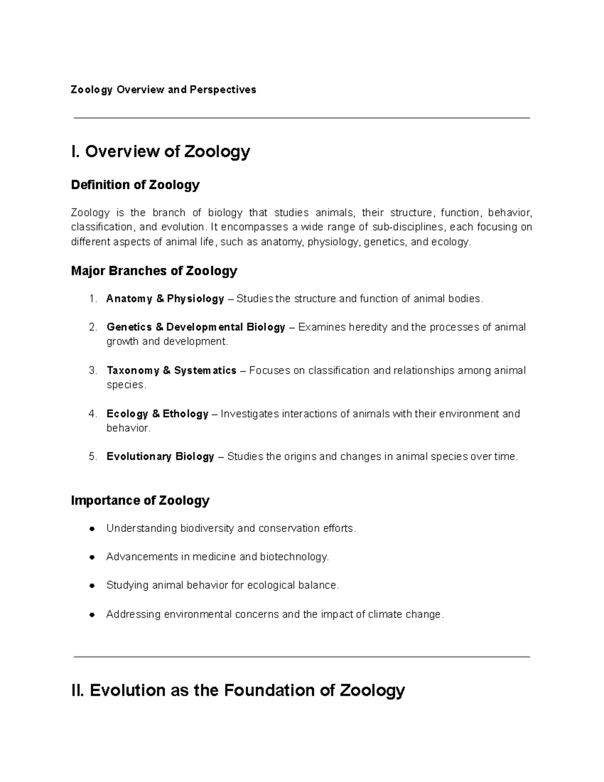 Zoology Overview and Perspectives - Overview of Zoology Definition of ...