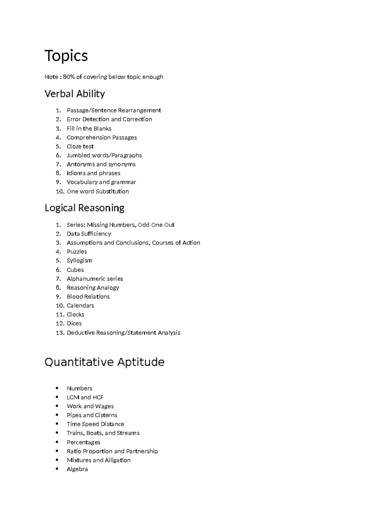 Aptitude Important Topics: Verbal, Logical, and Quantitative Skills ...