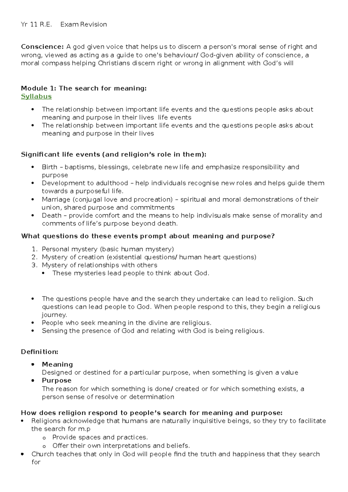 Yr 11 R.E. Exam Revision: Understanding Conscience and Religious ...
