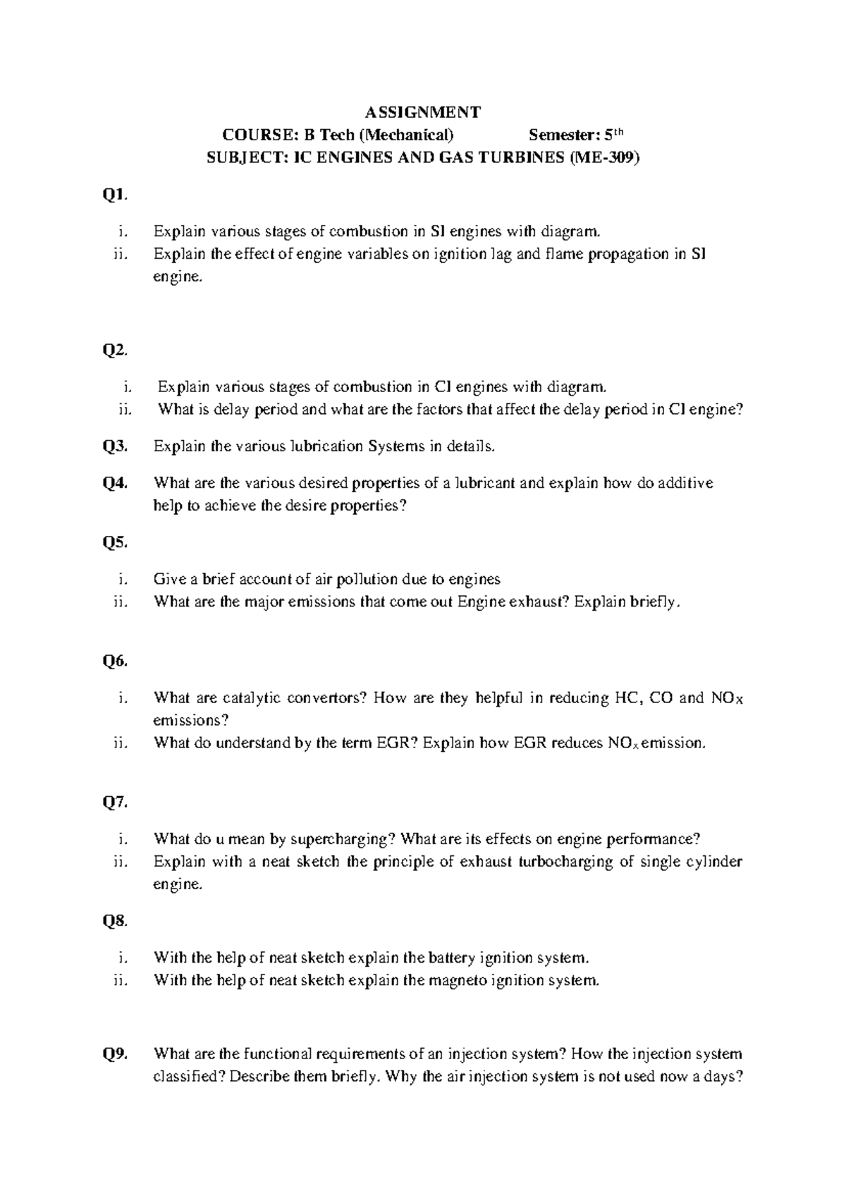 Assignment ICE - ASSIGNMENT COURSE: B Tech (Mechanical) Semester: 5 th ...