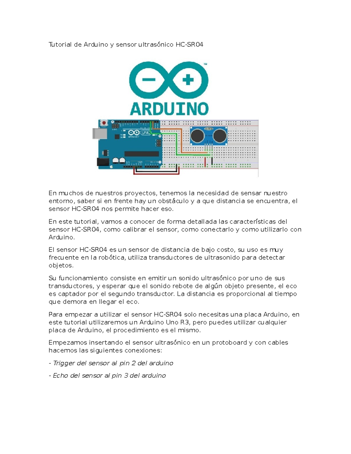Tutorial de Arduino y Sensor Ultrasónico HC 012033 - Studocu