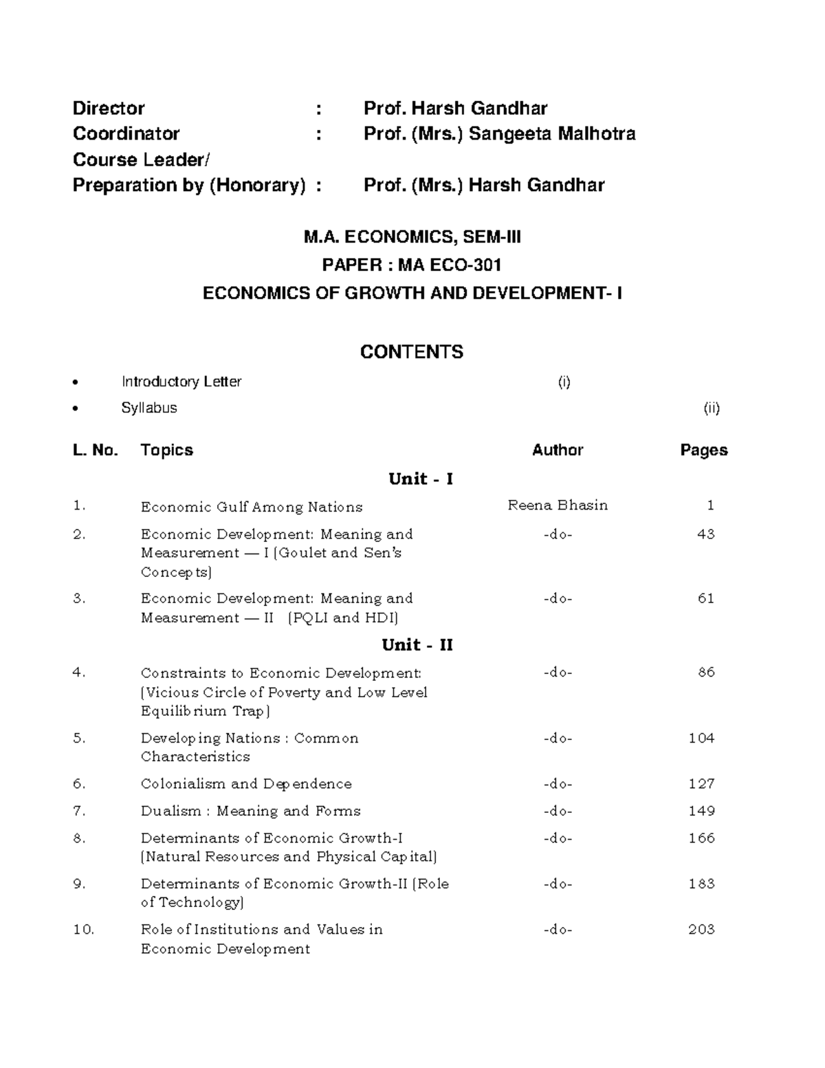 MA ECONOMICS: GROWTH AND DEVELOPMENT I - SYLLABUS & COURSE DETAILS ...