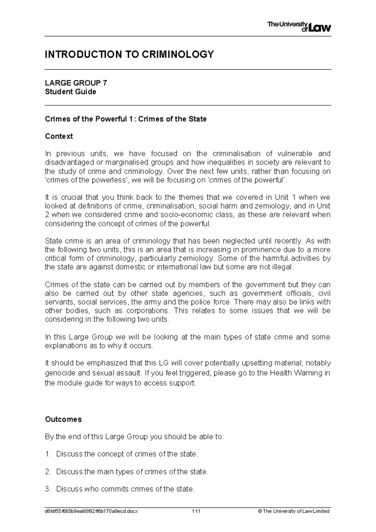 Intro to Criminology Unit 7: Crimes of the Powerful Lecture Notes - Studocu