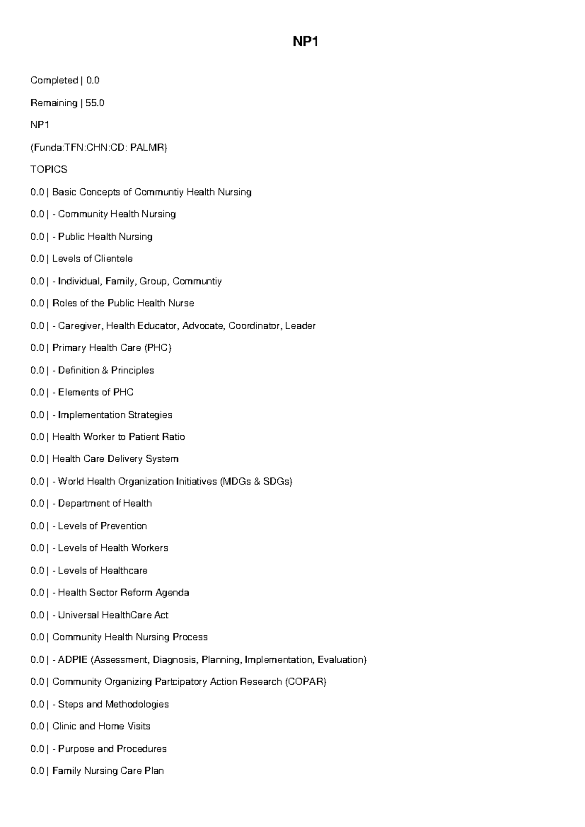 PNLE NP1 to NP5: Comprehensive Review of Nursing Topics - Studocu