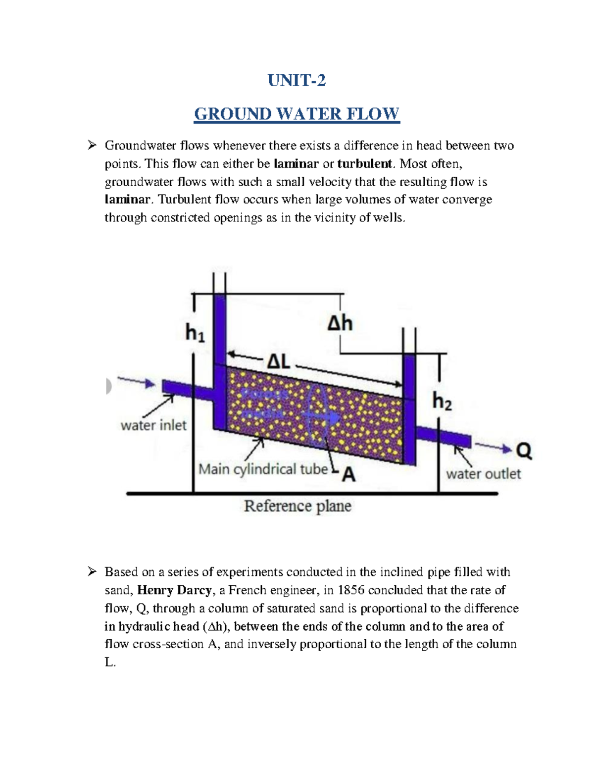 HG Unit-2: Groundwater Flow Principles and Equations - Studocu