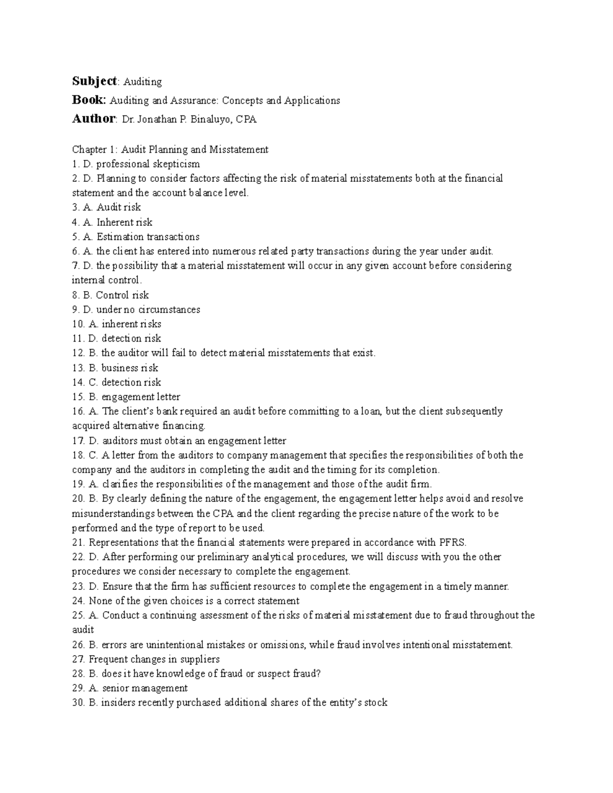 Auditing 101: Chapter 1 - Audit Planning & Misstatement Notes - Studocu
