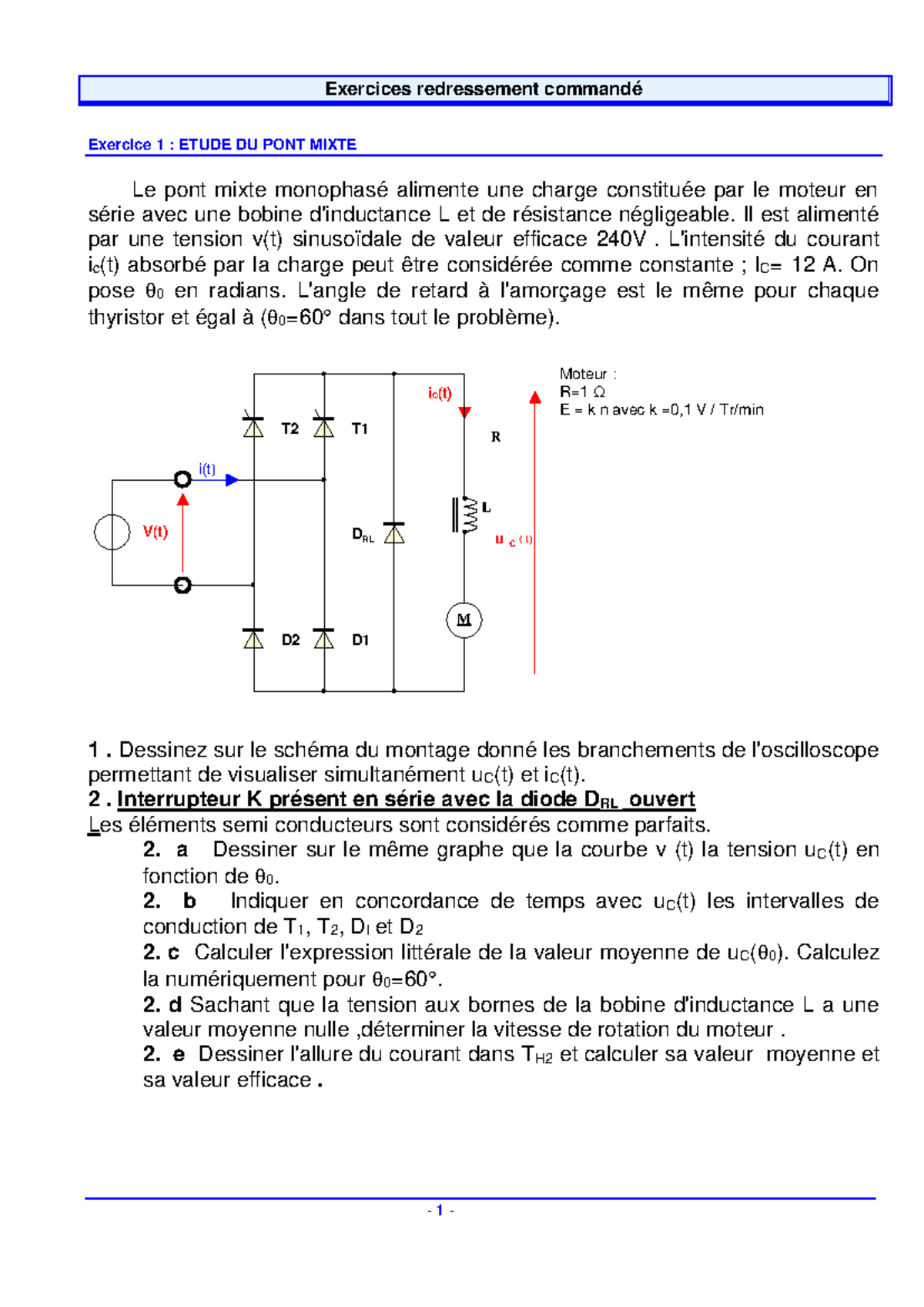 TD1: Étude du Pont Mixte avec Redressement Commandé - Studocu