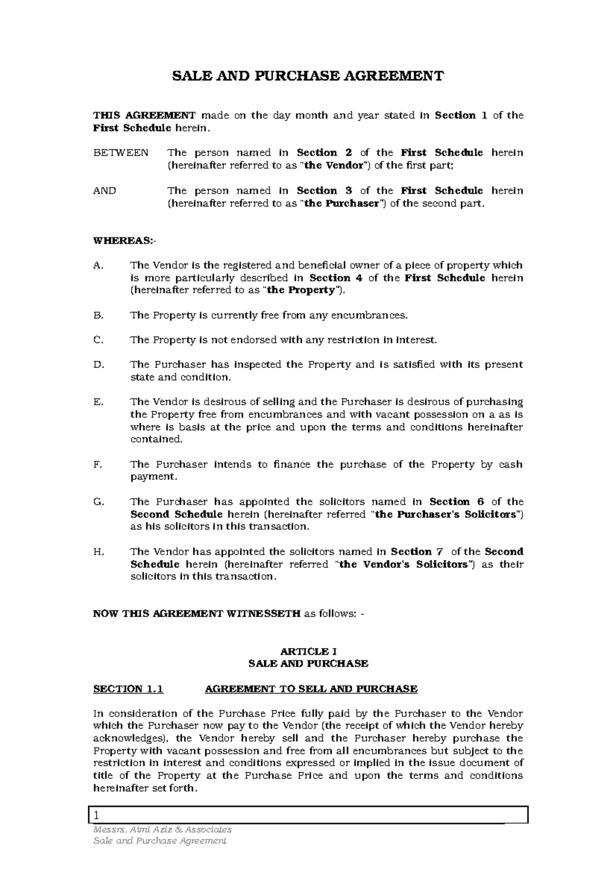 SALE AND PURCHASE AGREEMENT (Sample) - Legal Document Template - Studocu