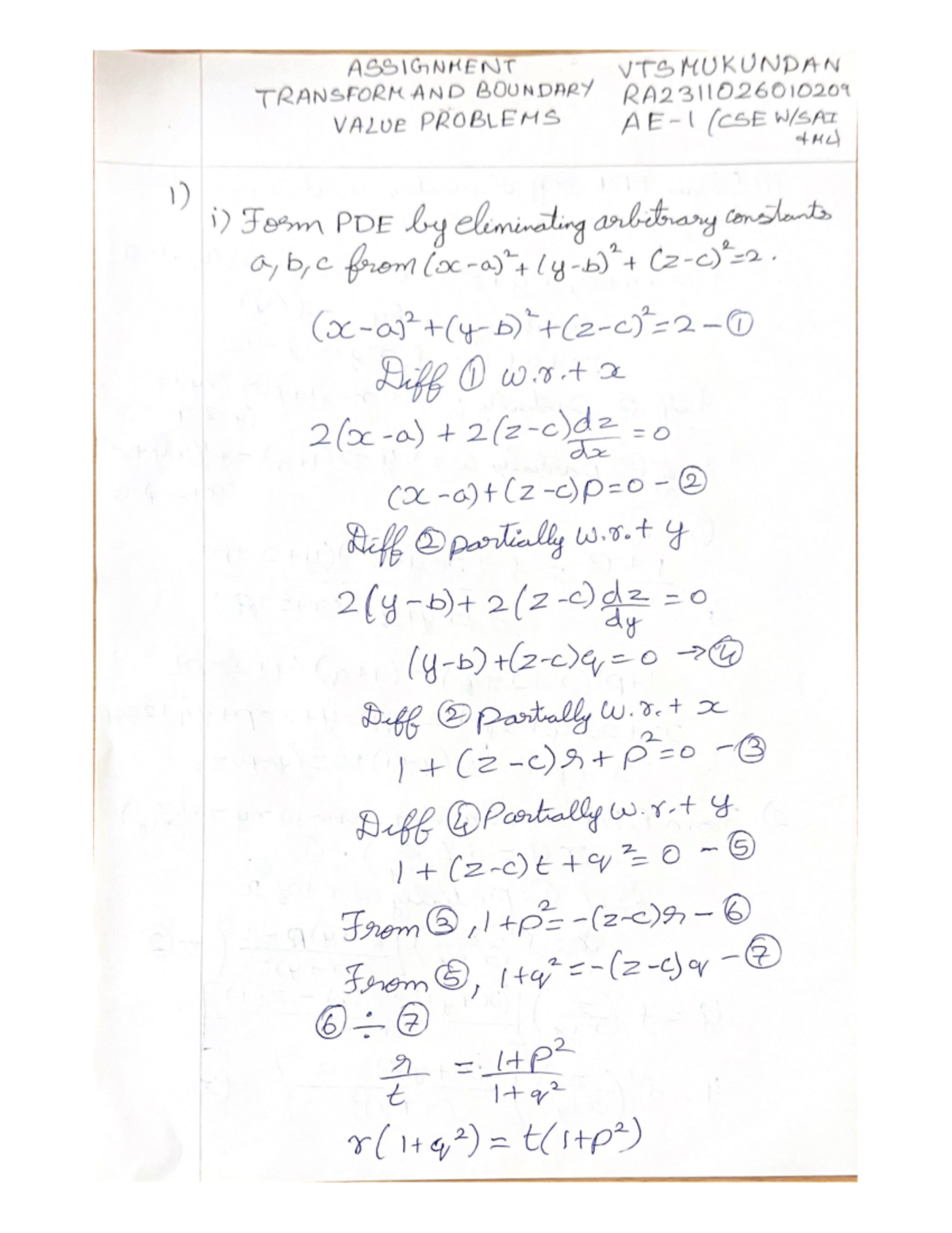 Assignment-1 FT1 component - ASSIGNMENT VTSMUKUNDAN TRANSFORM AND BOUNDARY RA2311026010209 VALUE ...