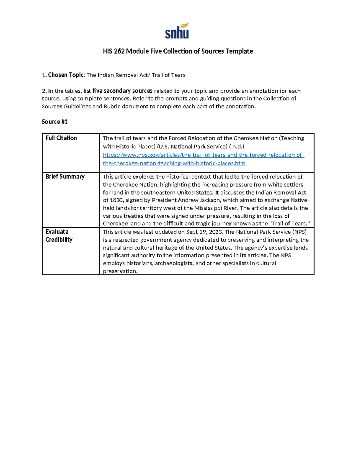 HIS 262 Module 5: Annotated Sources on the Indian Removal Act - Studocu