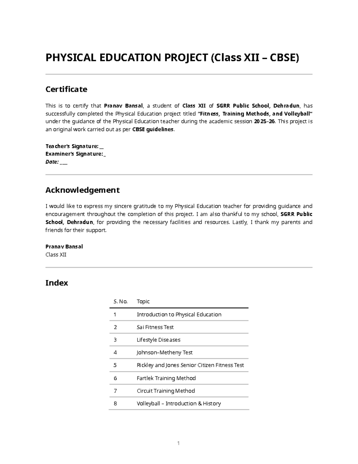 Physical Education Project: Training Methods (Class XII CBSE) - Studocu