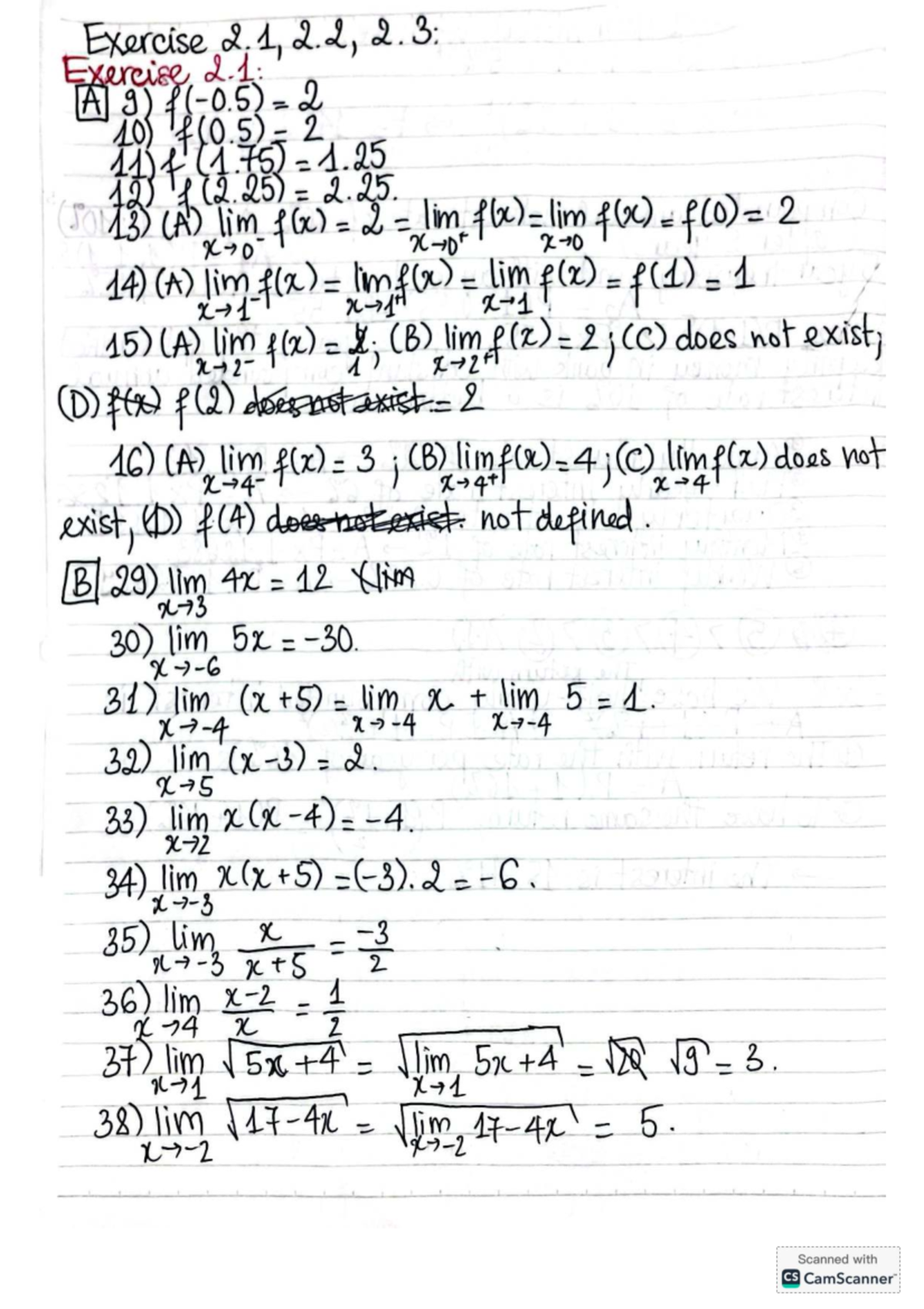 Ex2.1,2.2,2.3: Limit Exercises and Continuity Analysis - Studocu