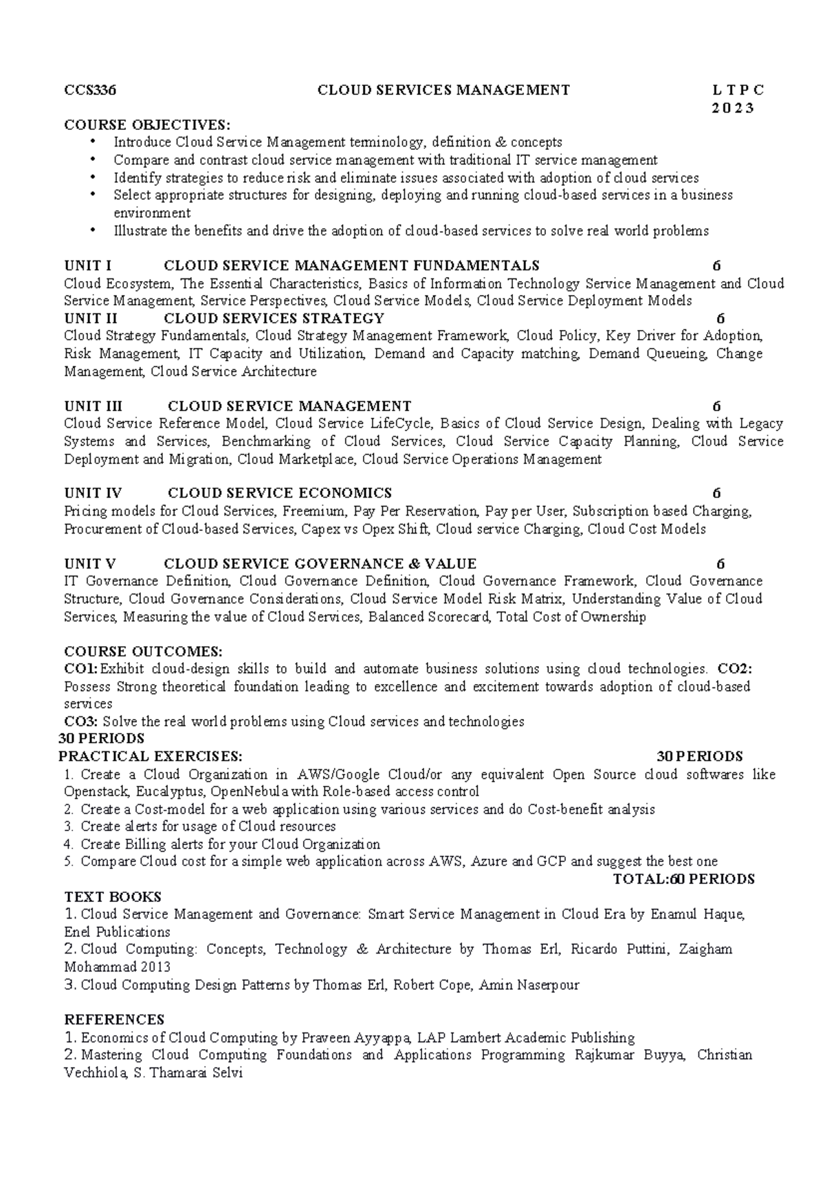 CCS336 CSM Syllabus - useful - CCS336 CLOUD SERVICES MANAGEMENT L T P C ...