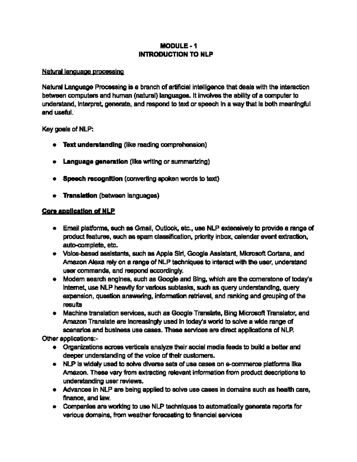 NLP 1 - Module 1: Introduction to Natural Language Processing - Studocu