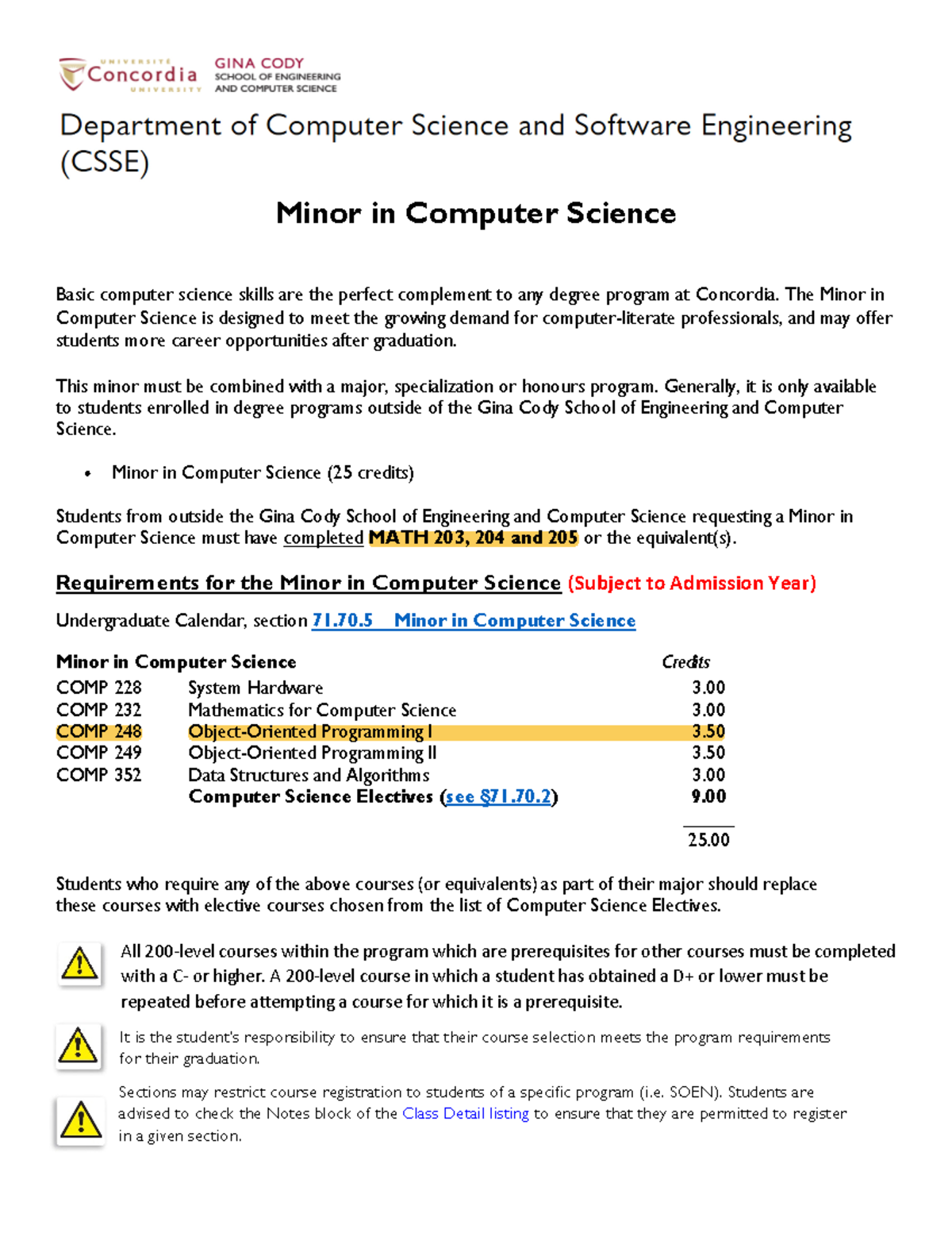Minor in Computer Science Requirements - - Studocu