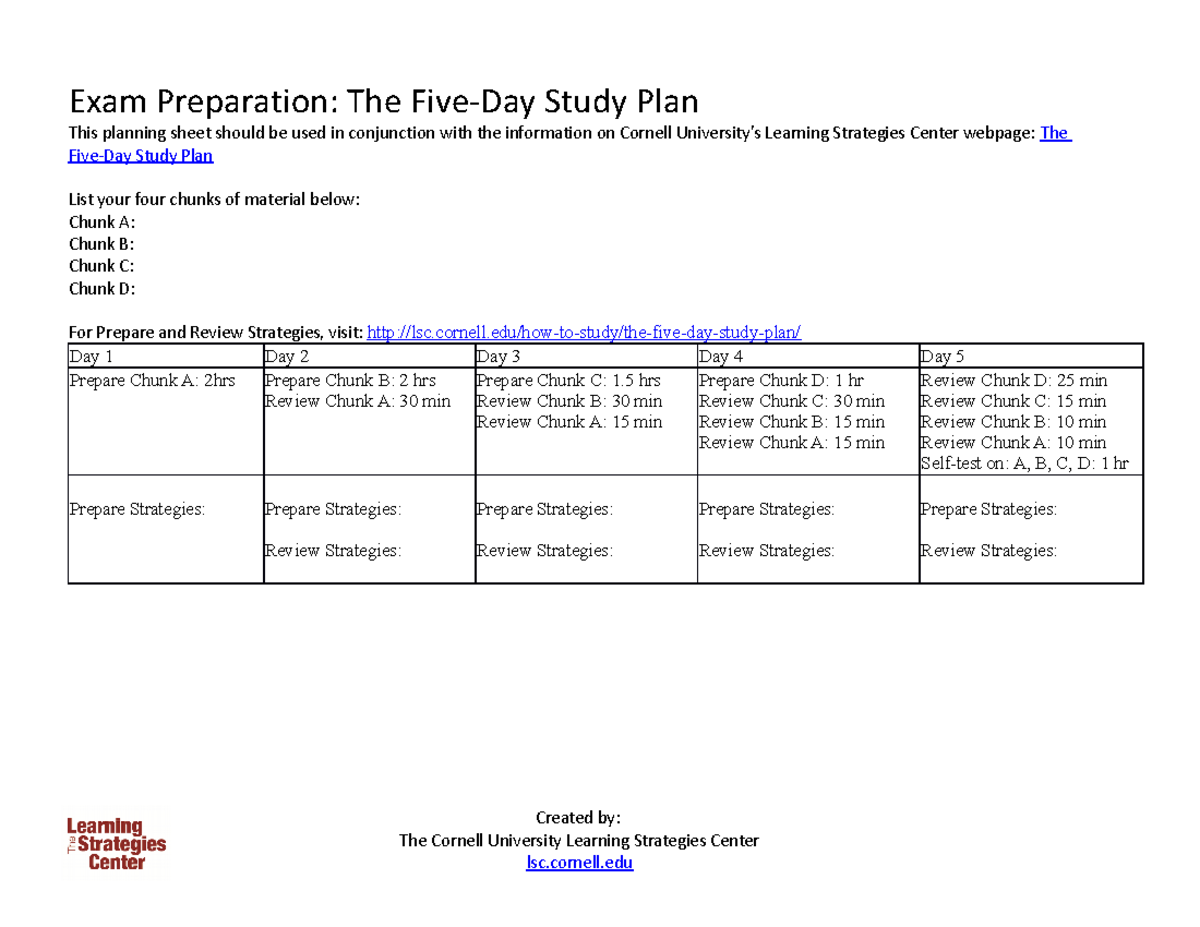 The Five Day Study Plan - Ddddddđ - Exam Preparation: The Five-Day ...