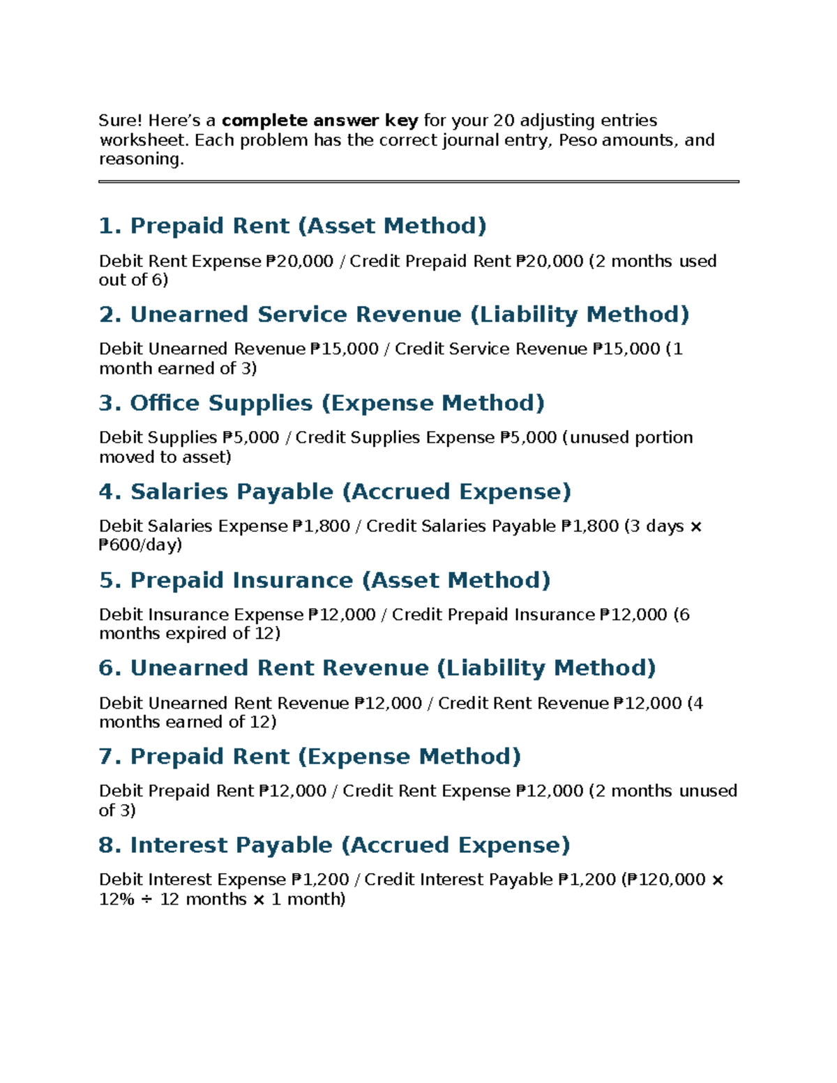 Adjusting Entries Practice Answer Key (ACCT 101) - Studocu