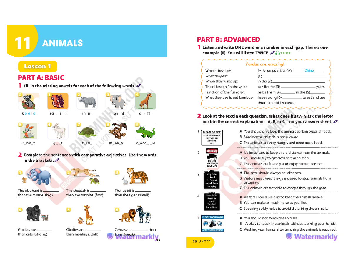 Advanced Unit 11: Animals and Their Habitats - Lesson Notes - Studocu