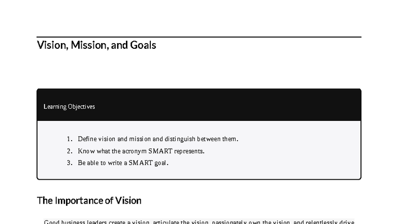 Mastering Strategic Management: Vision, Mission & SMART Goals - Studocu