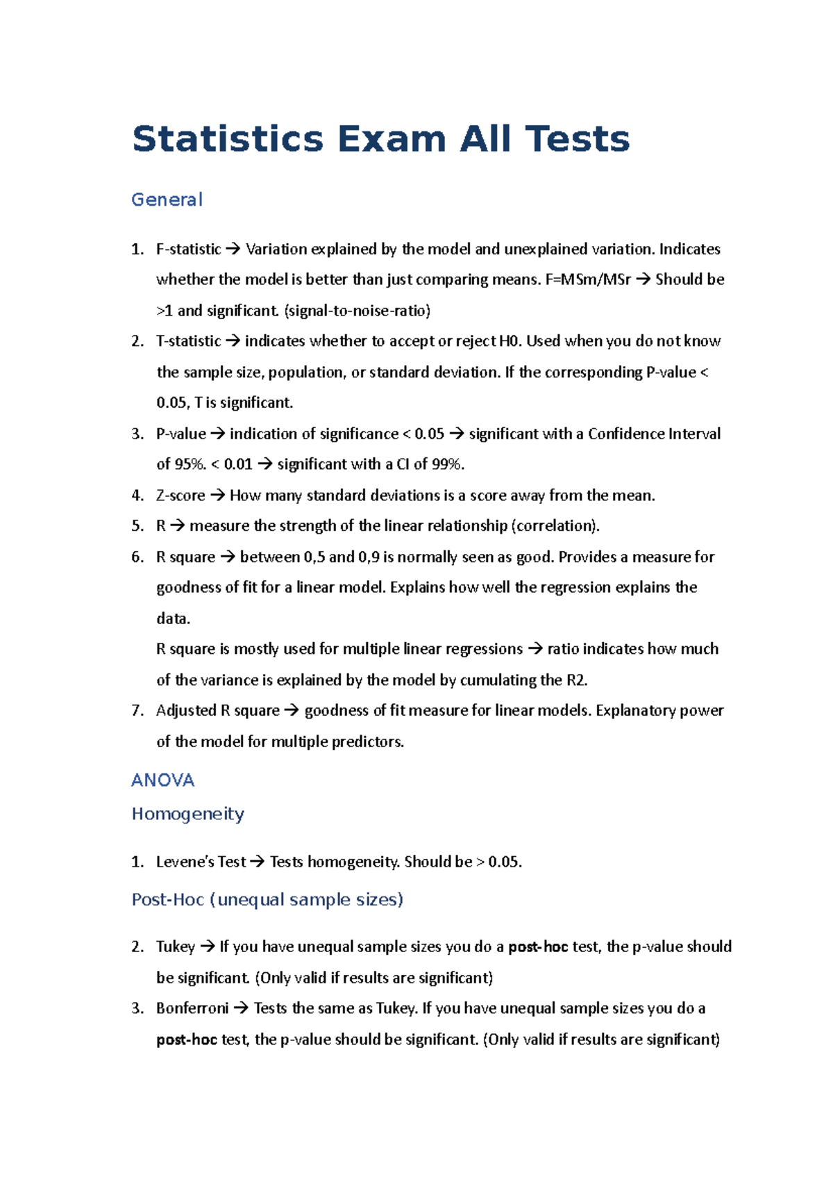 Statistics Exam Review: Key Concepts & Tests - Studeersnel