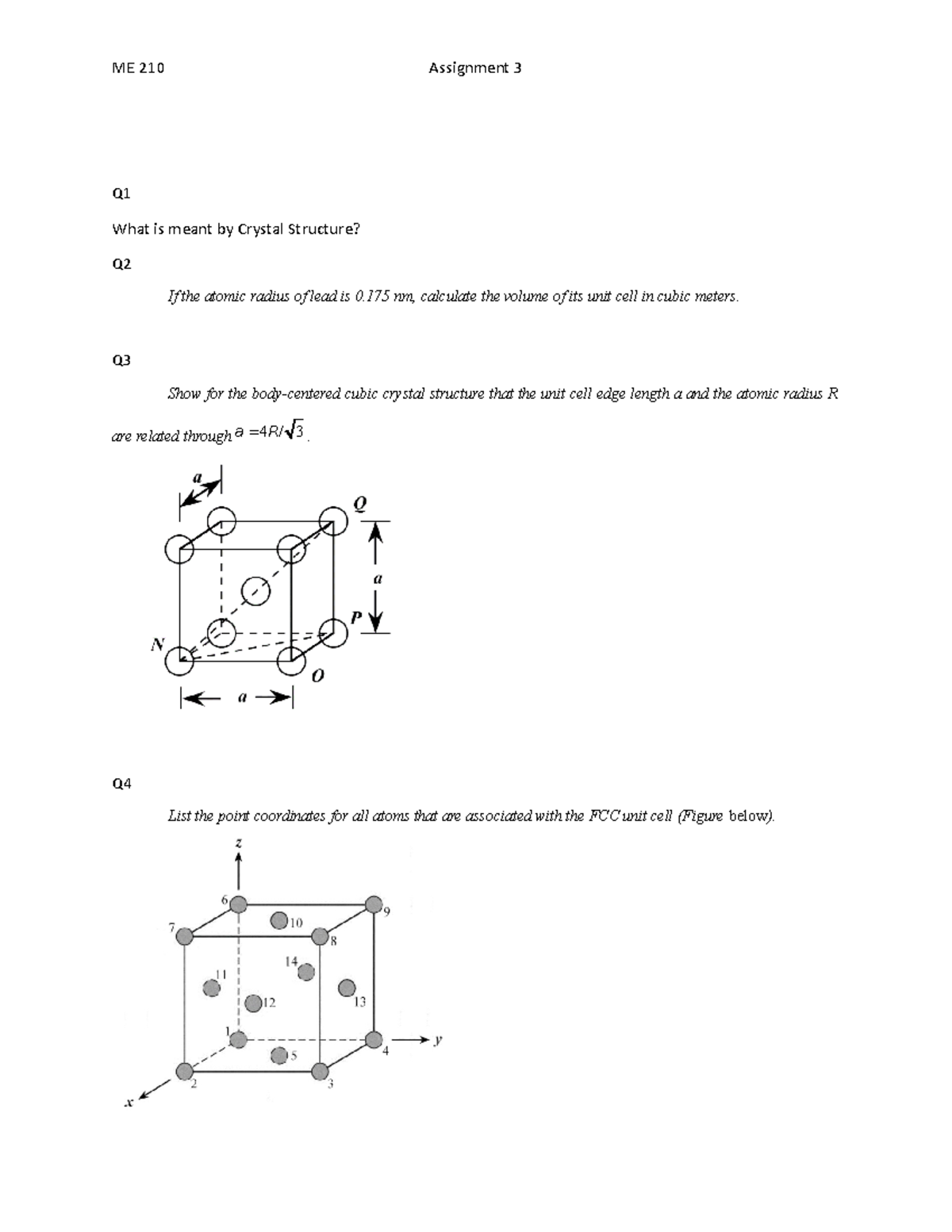 Crystal Structure Assignment - ME 210 Assignment 3 Q What is meant by ...