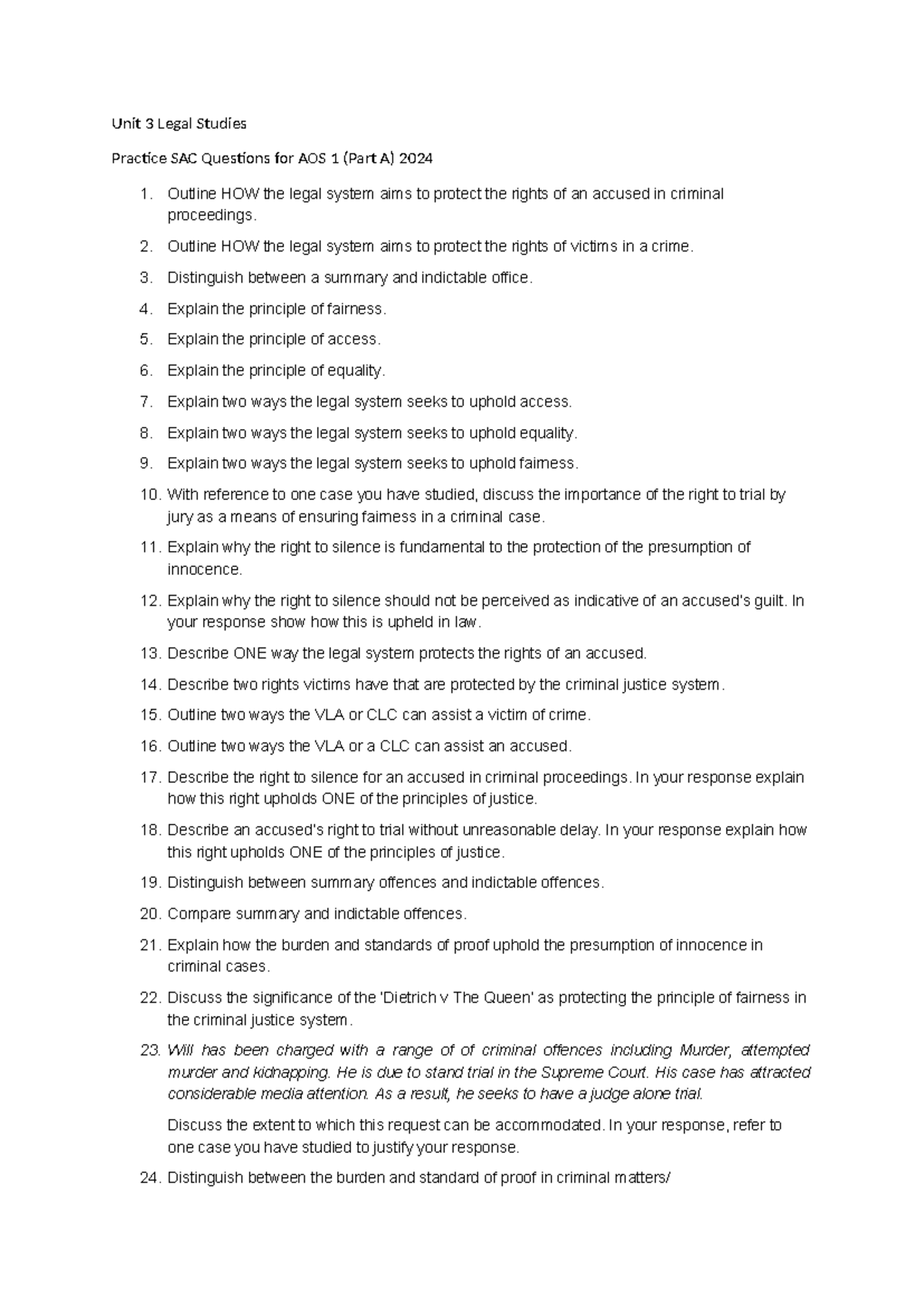 Unit 3 AOS 1 Legal Studies Practice Exam Questions 2024 - Studocu